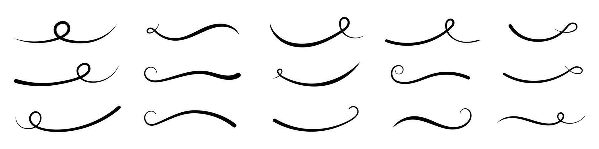 Swoosh and swash, swish vector line icon, black underline set, hand ...