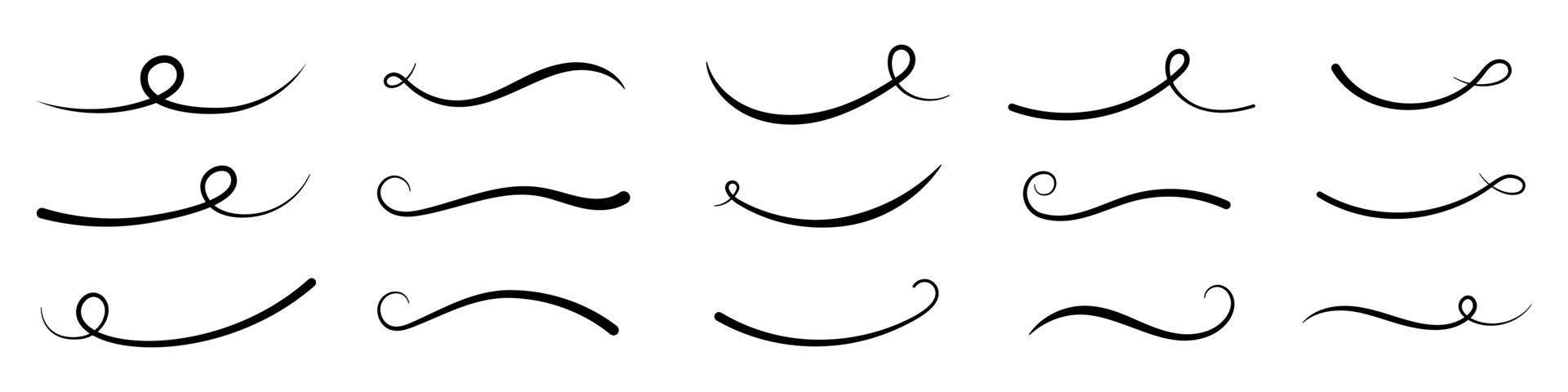 Swoosh and swash, swish vector line icon, black underline set, hand ...