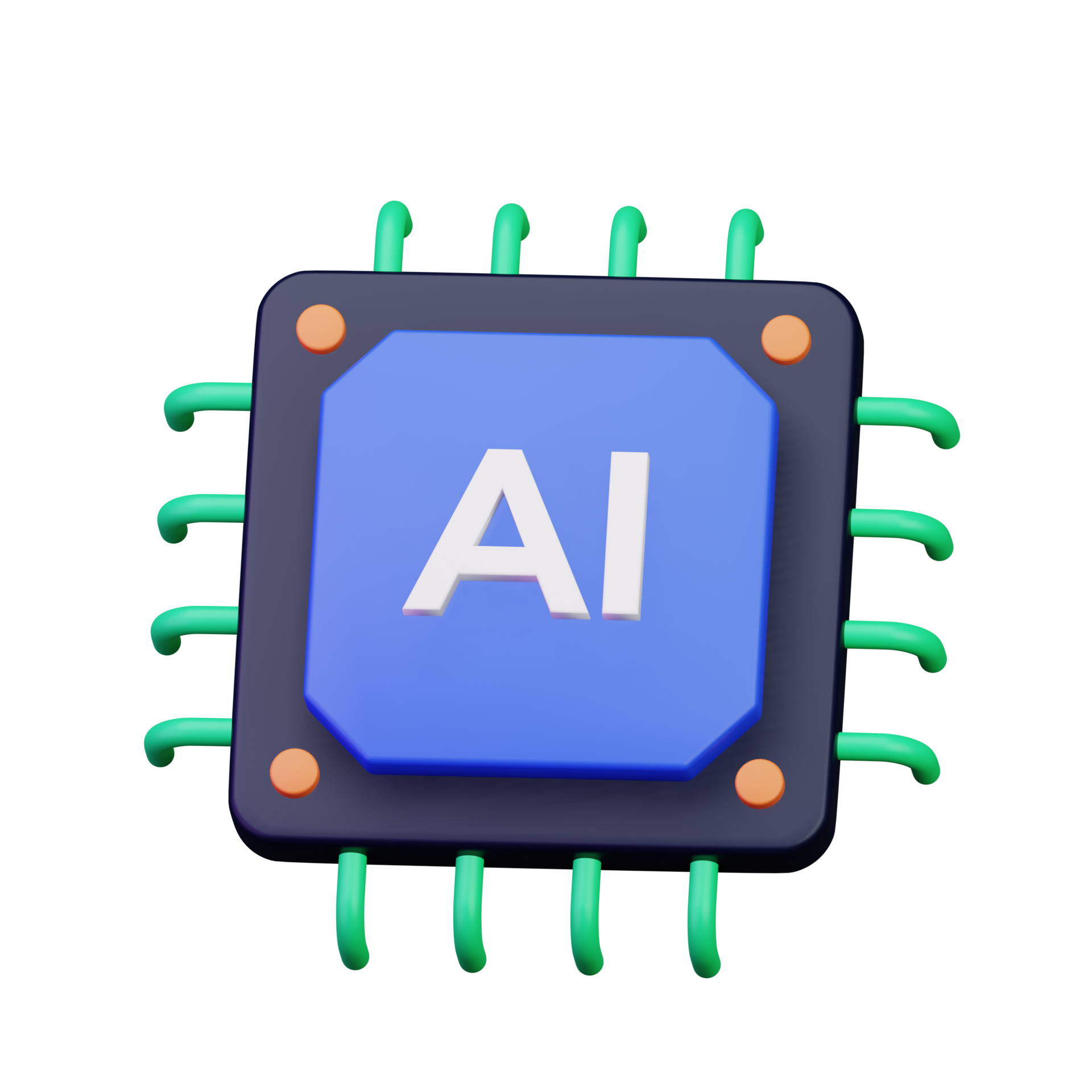 AI computer chip processor for artificial intelligence digital brain concept 3d icon ...