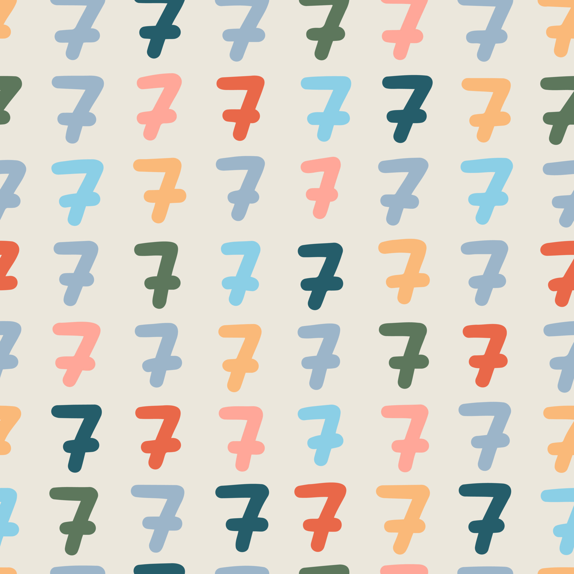 Seamless colorful numbers seven pattern. Abstract background with hand ...