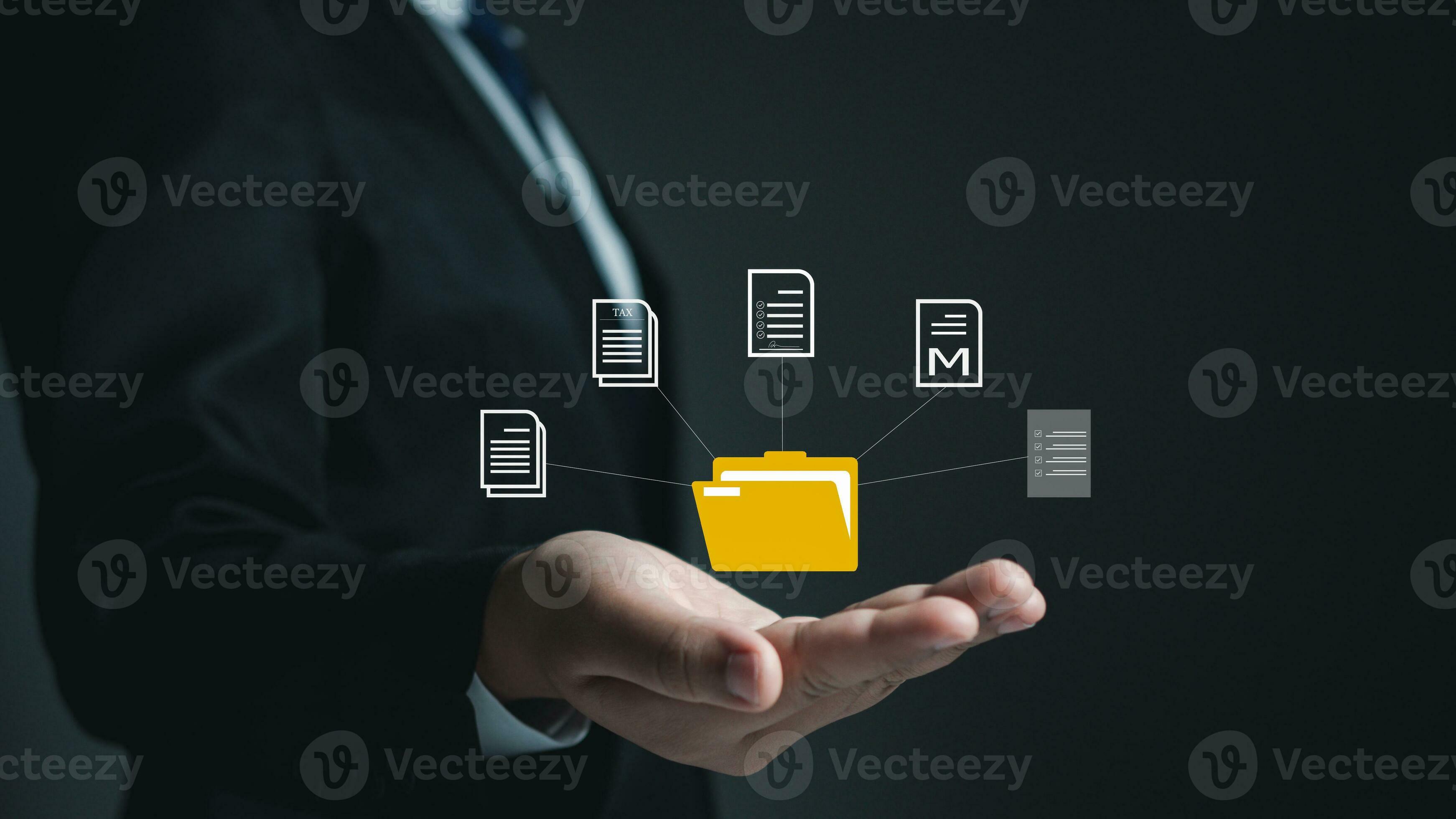 Folder Document Management System Dms Open File Folder With Flying Blank Documents With Computer