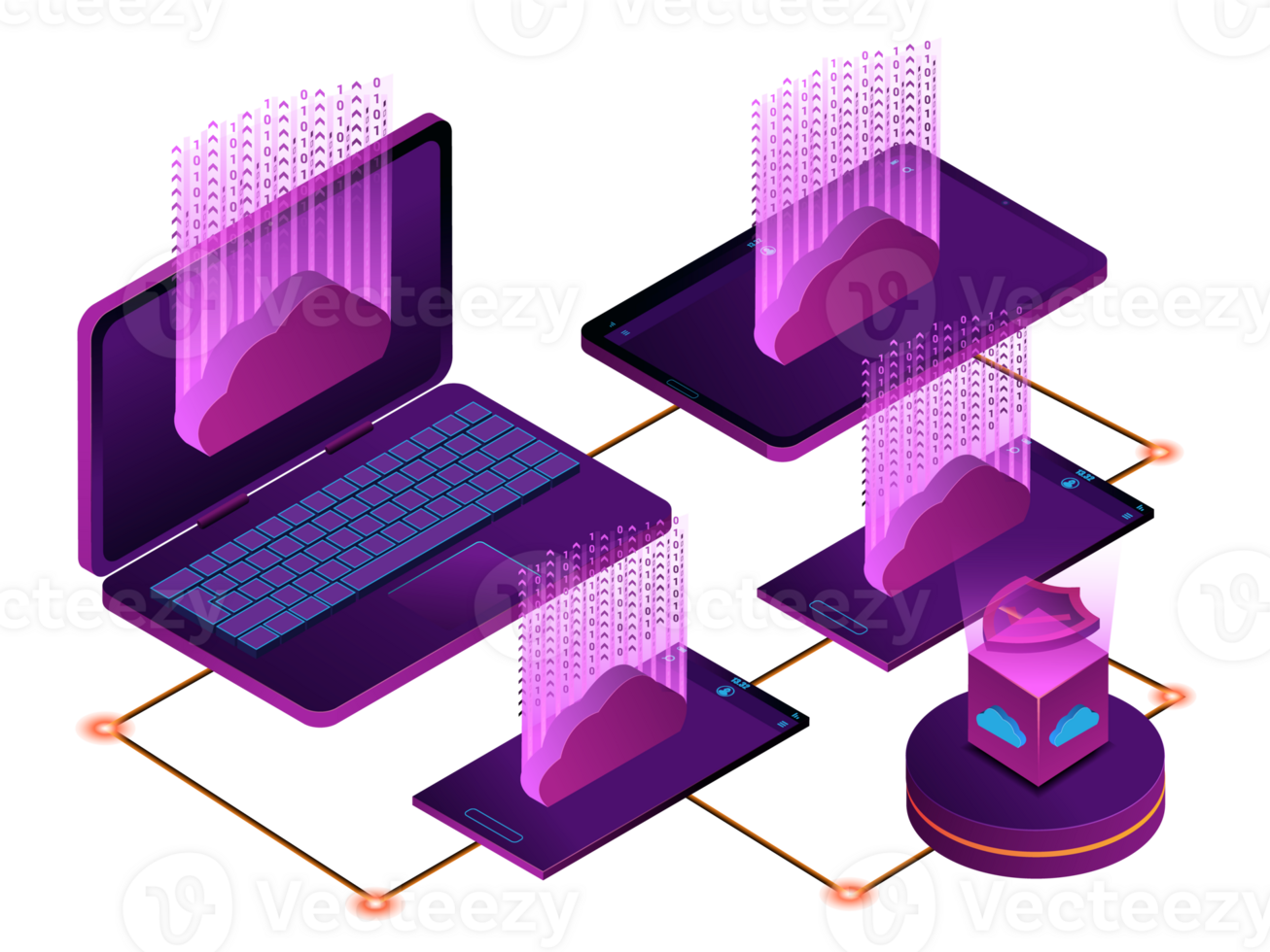 Isometric 3d Illustration Cloud Technology Work On White Backgroundits Upload Data To Cloud