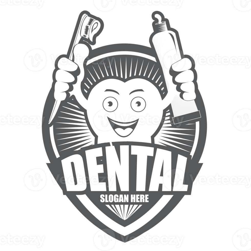Black And White Cartoon Smiling Tooth Logo Its Happy Smile Concept