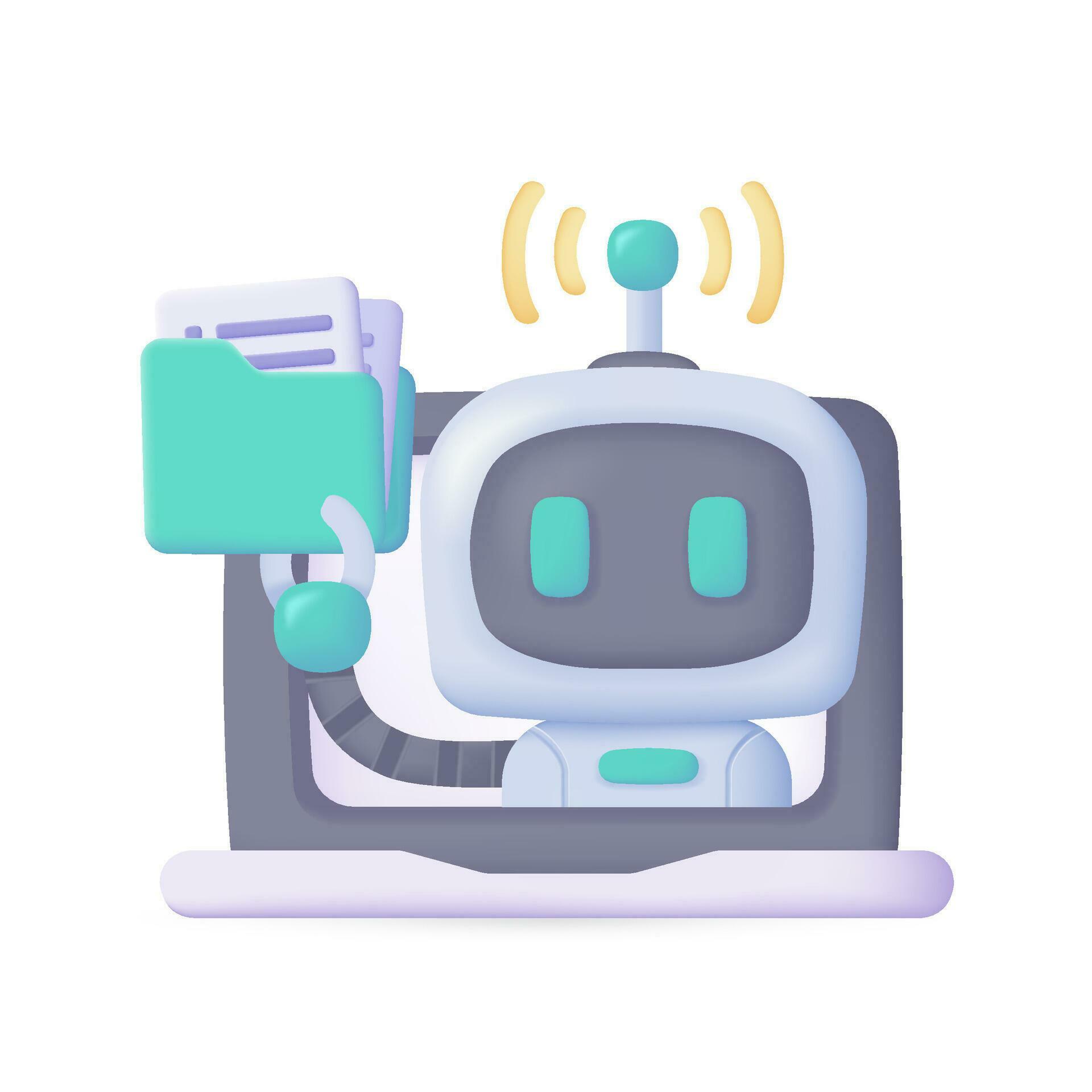 Vector 3D smart robot on computer to assist in human work Creative ...