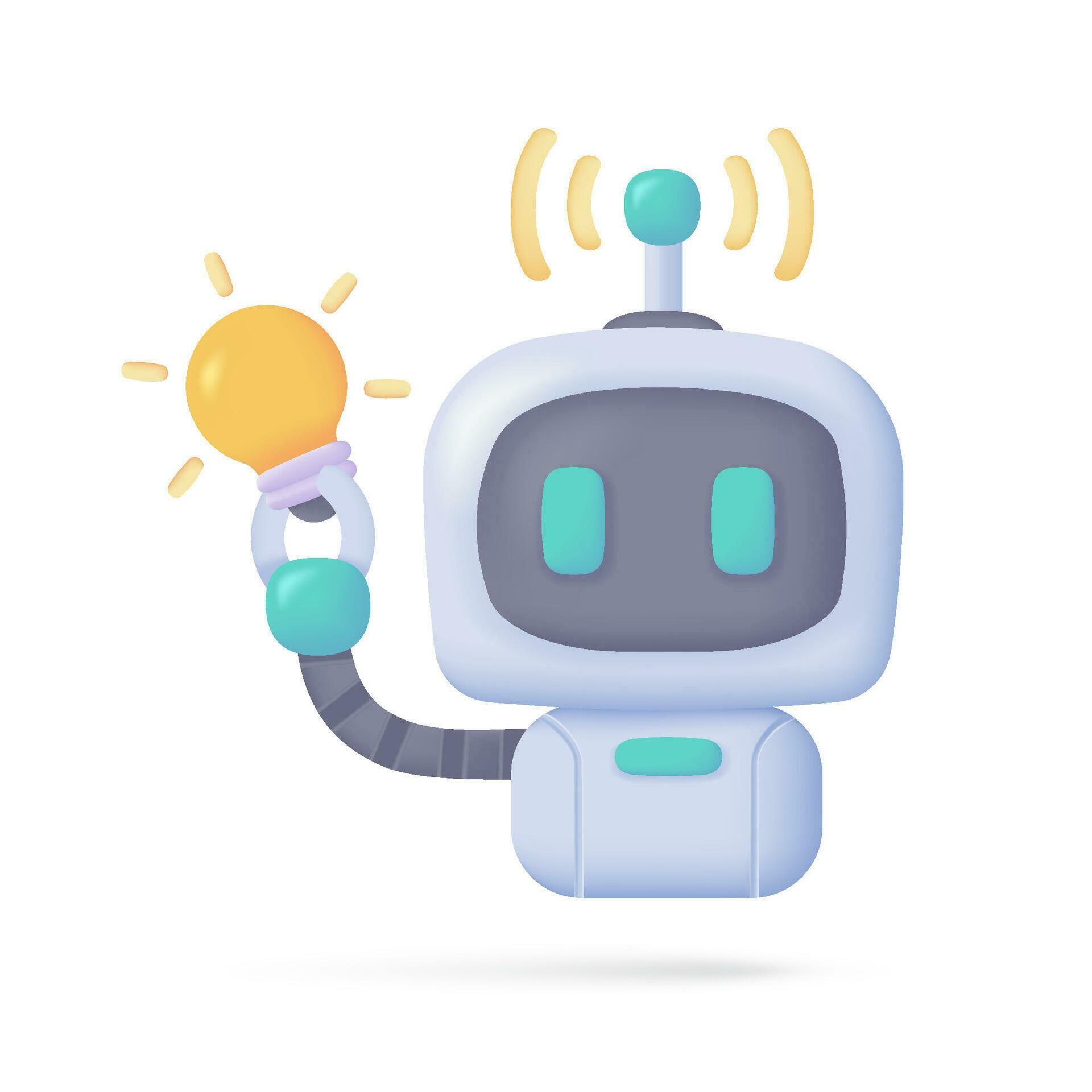 Vector 3D smart robot on computer to assist in human work Creative cartoon robots in art and ...