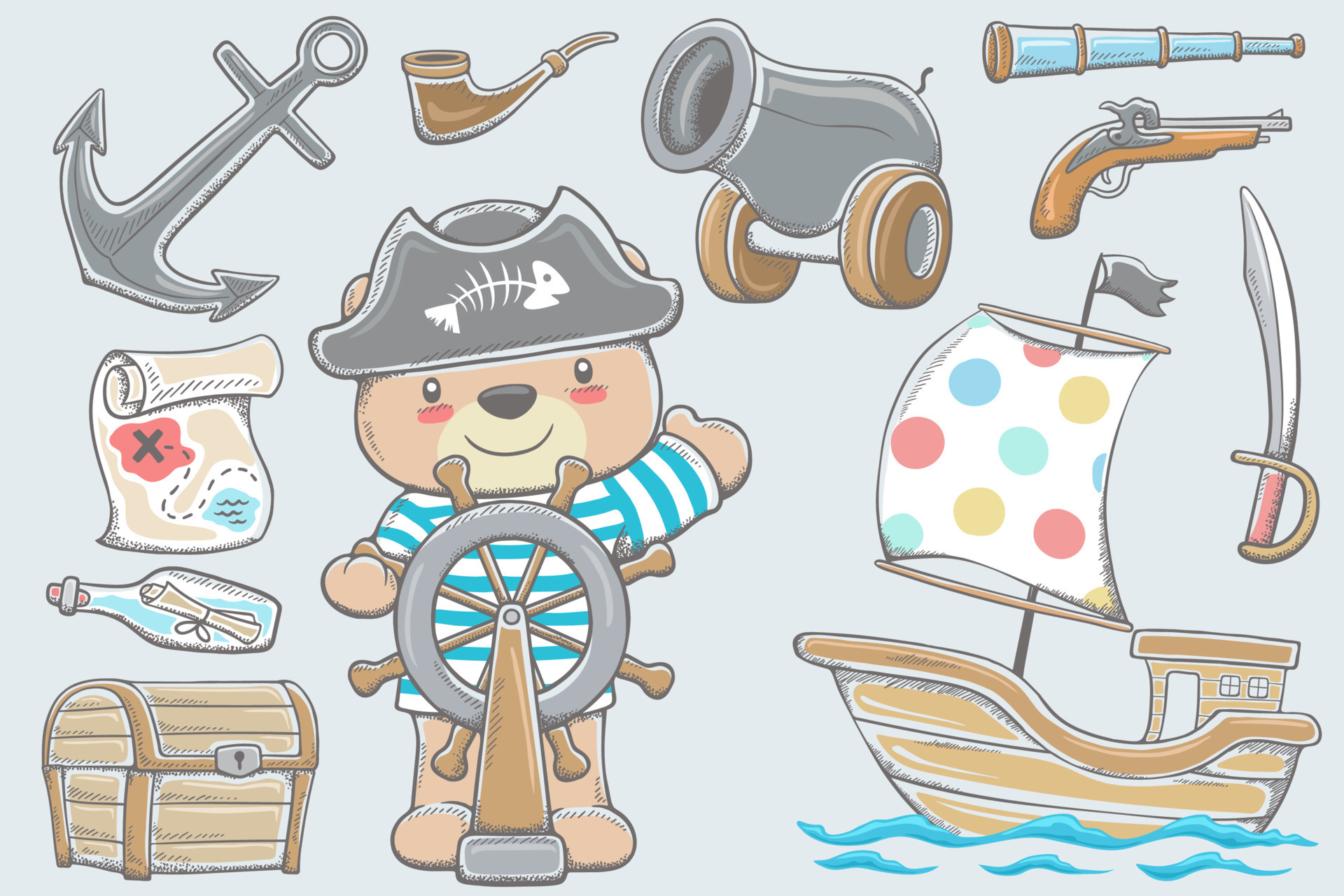 Vector illustration of hand drawn funny bear cartoon in pirate costume ... Vector illustration of hand drawn funny bear cartoon in pirate costume ...