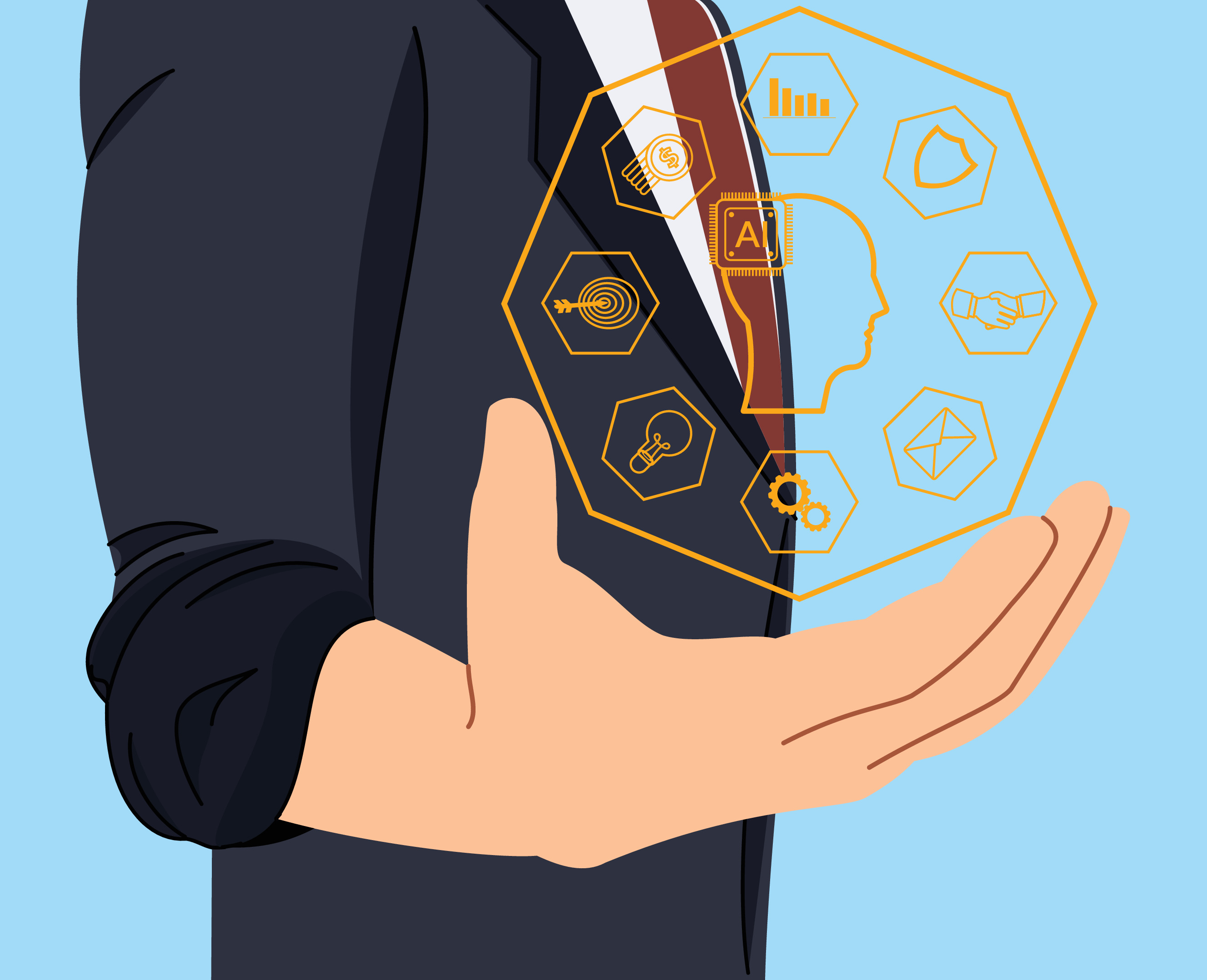 Businessman Touching Brain Of Artificial Intelligence Ai For Automation Costumer Service Ai