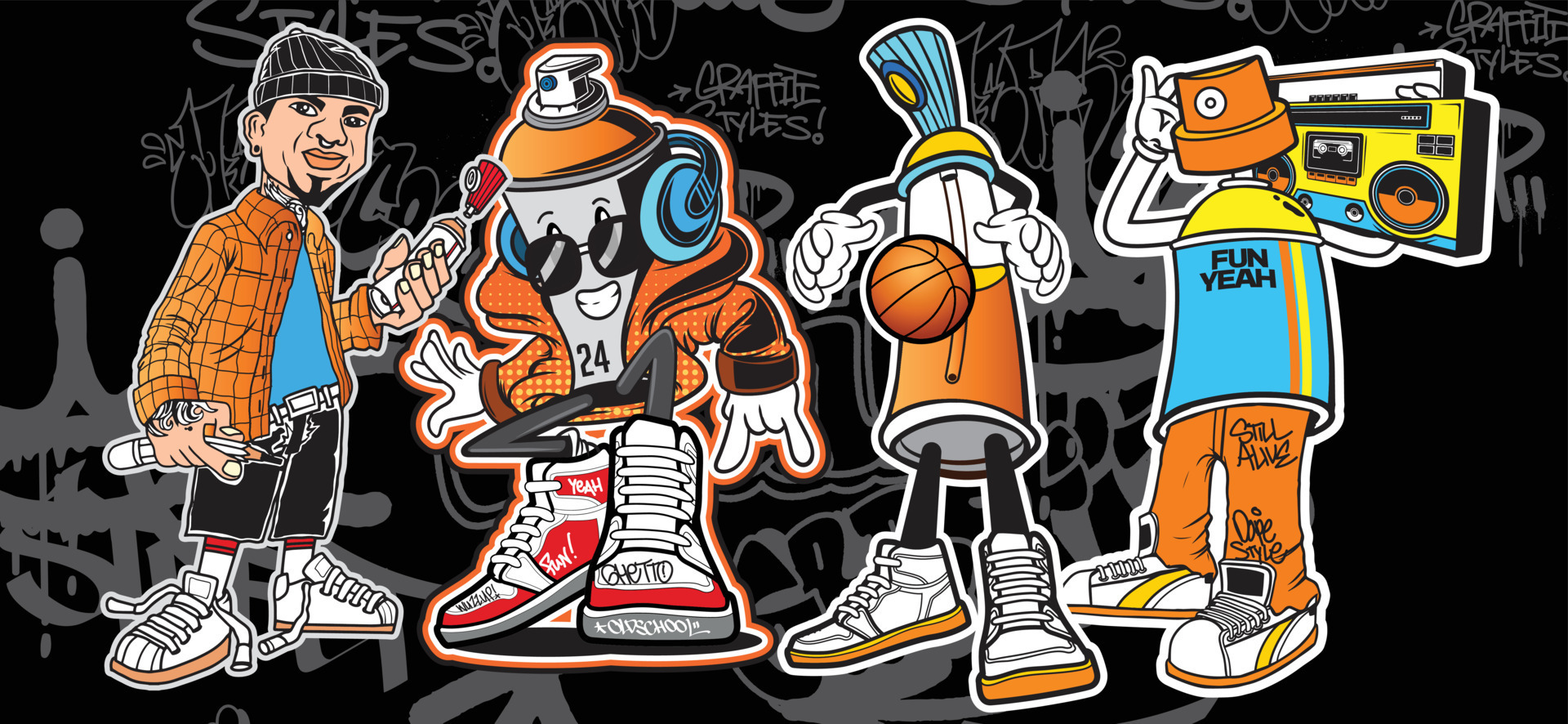 A Set Of Graffiti Character Illustrations Graffiti Vector Illustrations 24681835 Vector Art At