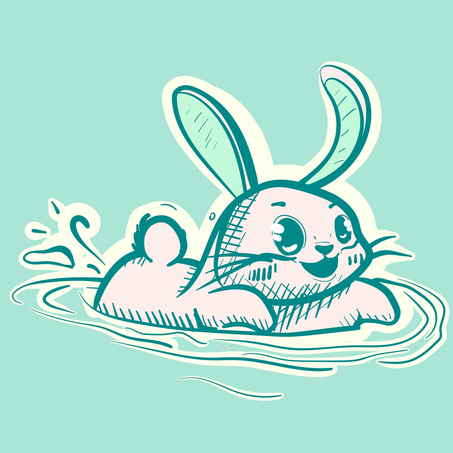 Digital Art Of A Cute Bunny Swimming In A Pool And Splashing Water Vector Of An Adorable Rabbit