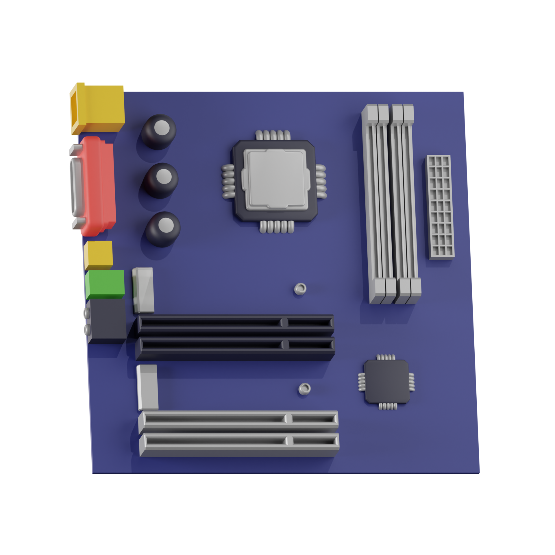 3d Icon Motherboard Component Computer Hardware Illustration Concept
