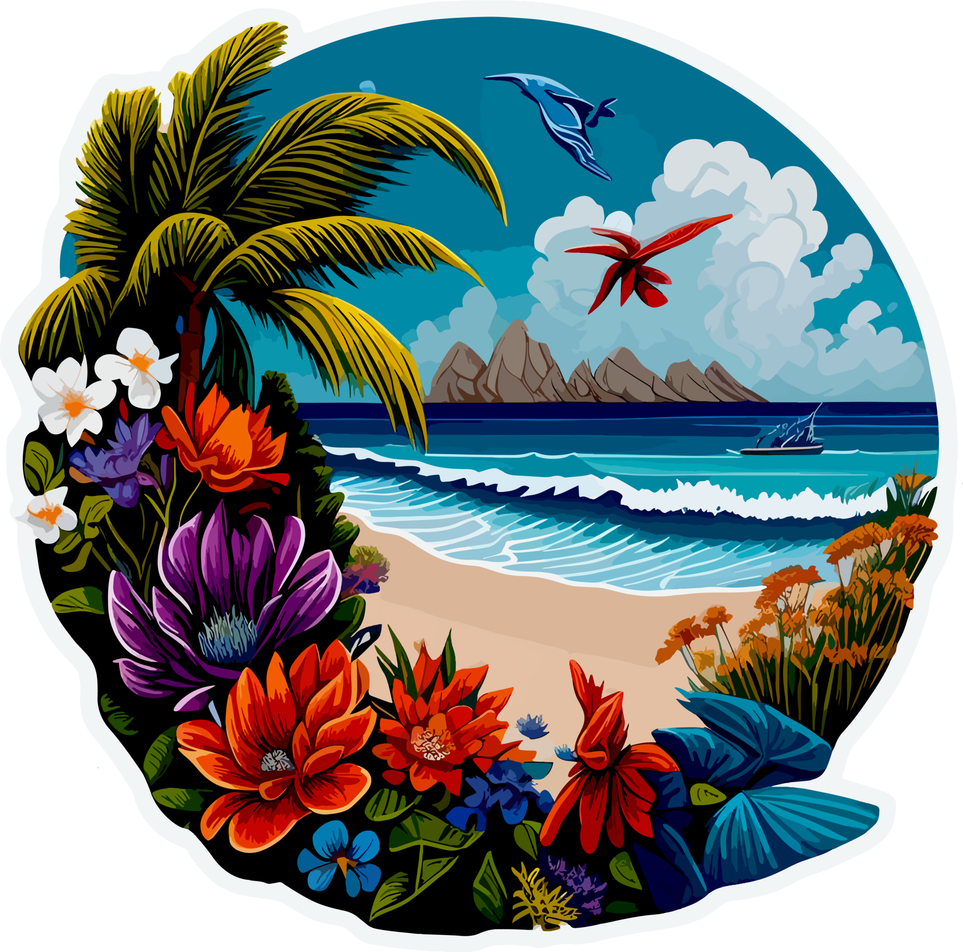 Beautiful Beach Summer Sticker With AI Generative 24684345 PNG beautiful-beach-summer-sticker-with-ai-generative-24684345-png