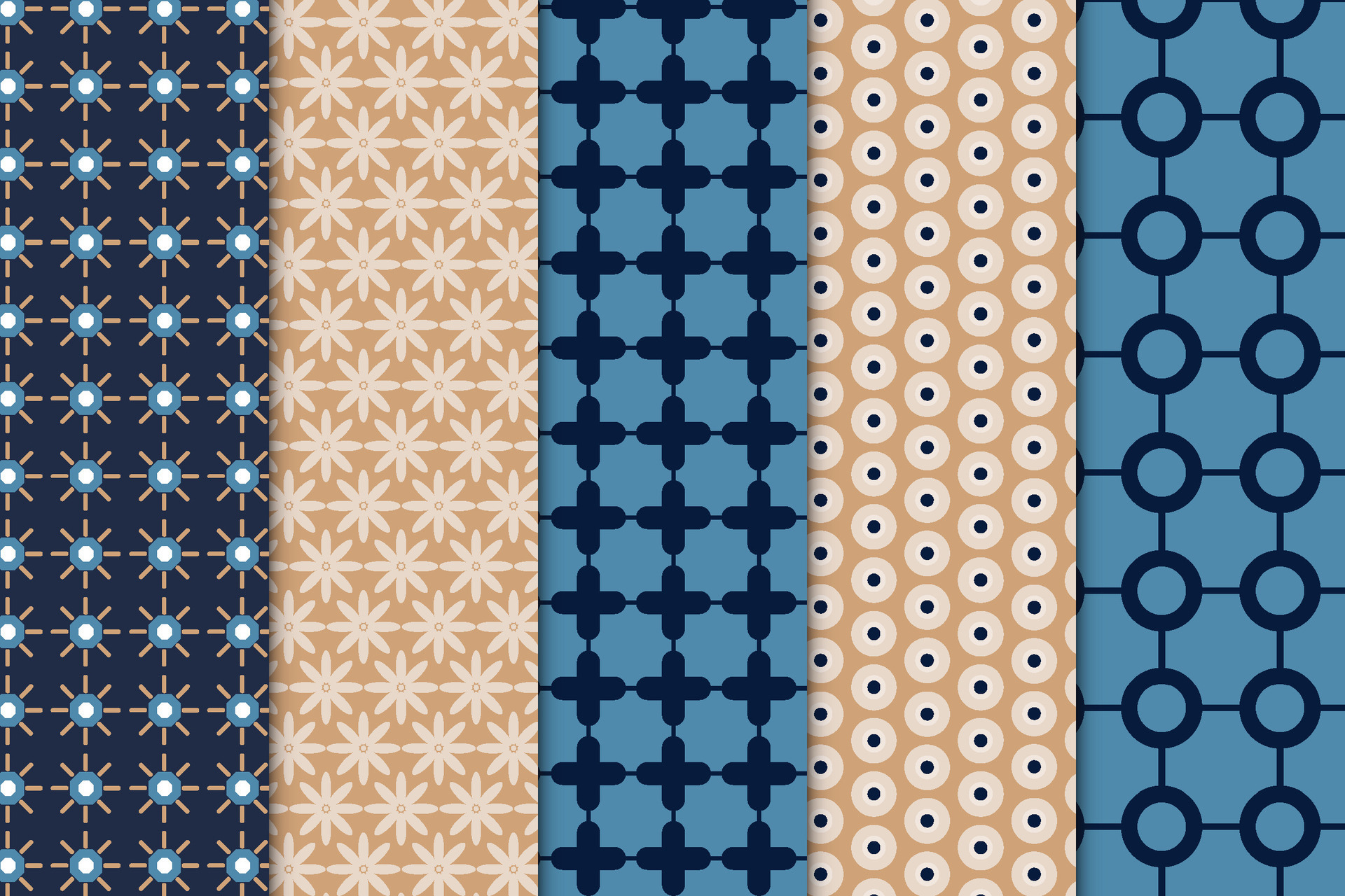 Seamless geometric pattern set decoration on dark and blue backgrounds ...