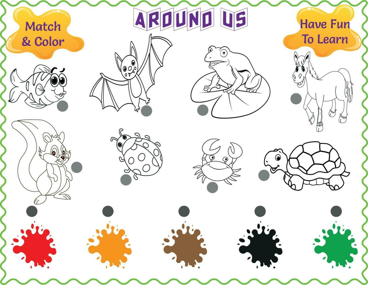 Animals around, science, educational printable, worksheet, match and ...