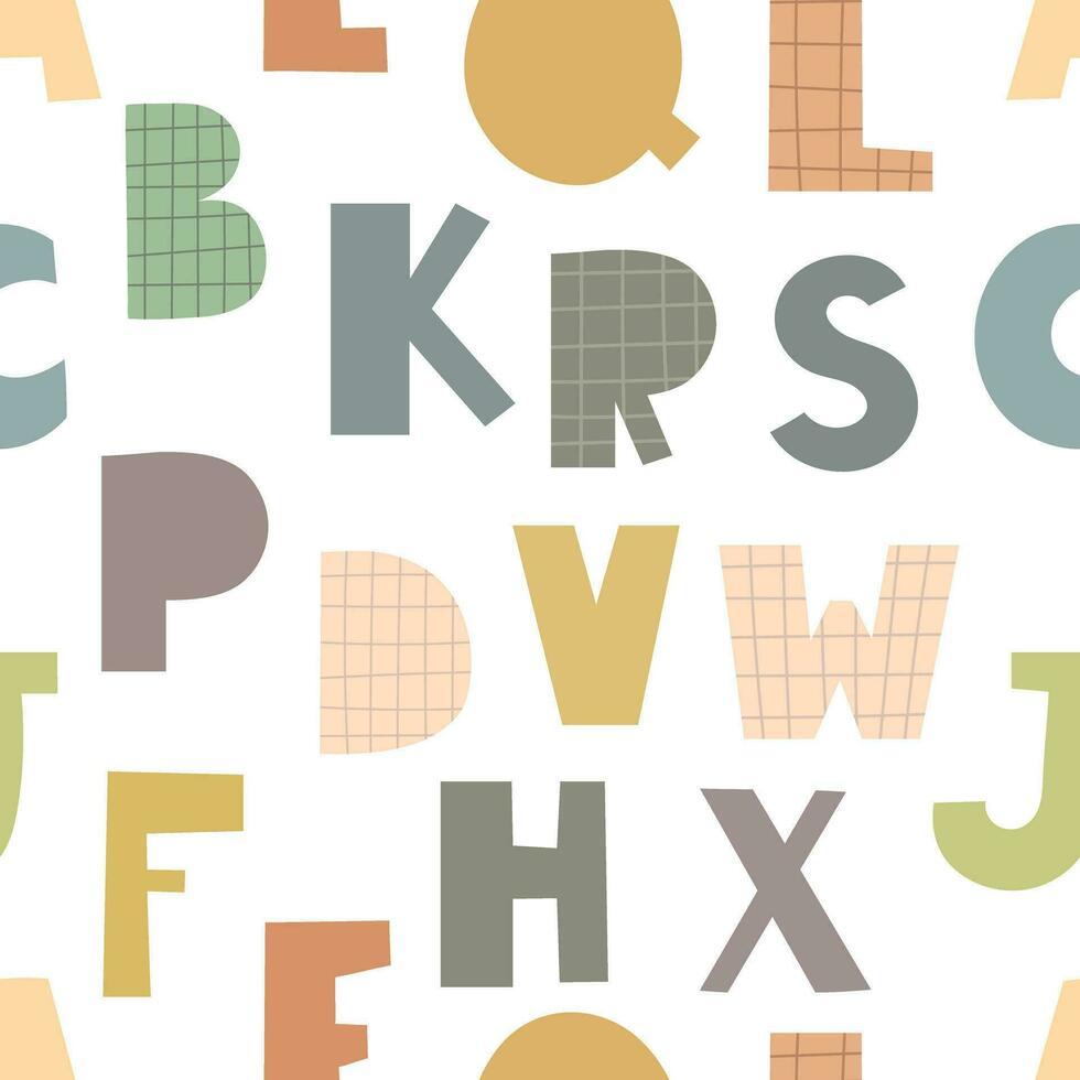 Seamless pattern with cartoon letters, decor elements. vector, typographic font. flat hand ...