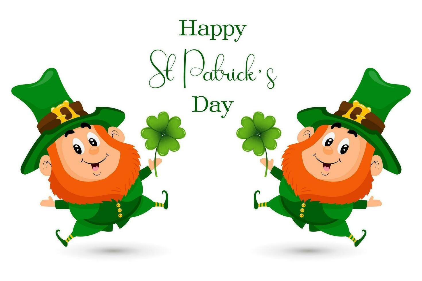 St Patricks Day Cute Leprechauns With Shamrock Leaves And Greeting