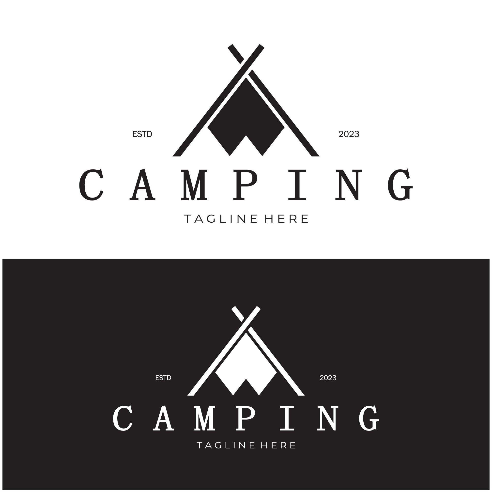 Vintage And Retro Tent Logo Camping With Tent Tree And Bonfire Sign