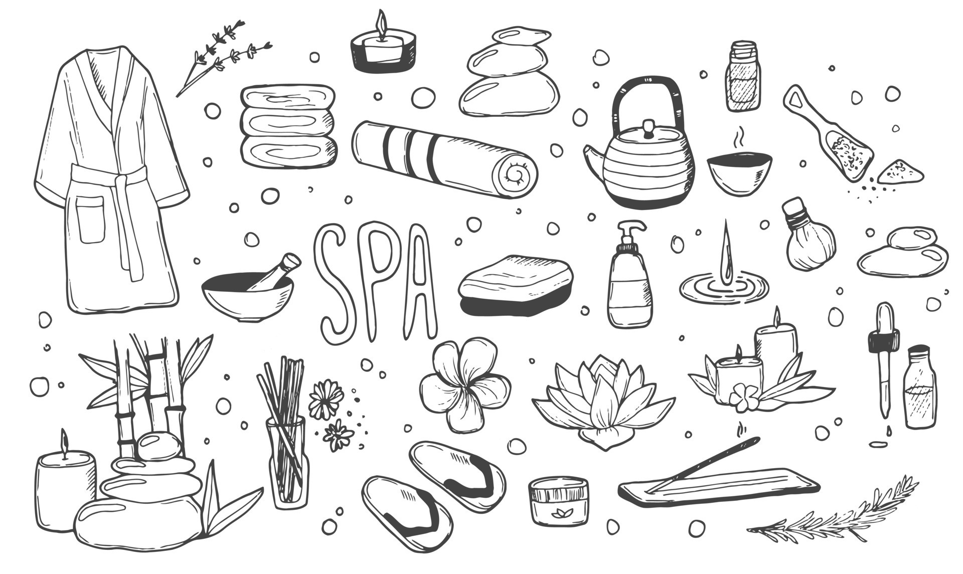 Spa Doodle Set Hand Drawn Aromatherapy Body Care Beauty Salon And