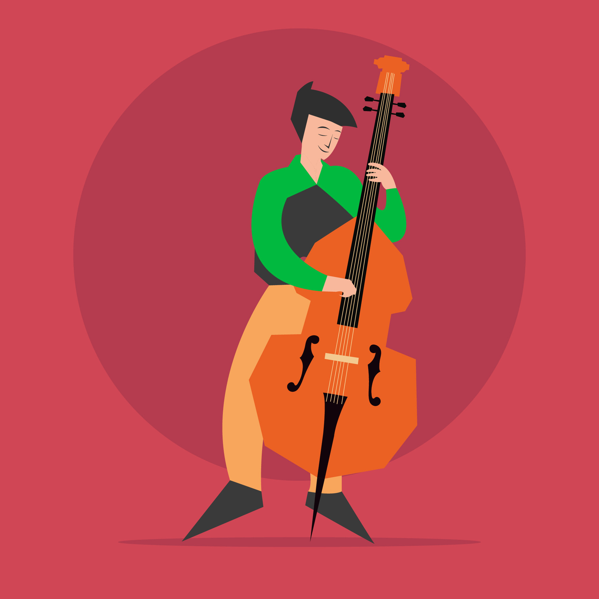 Double Bass Player Vector Stock Illustration Jazz Music Vector Double Bass Instrument Vector