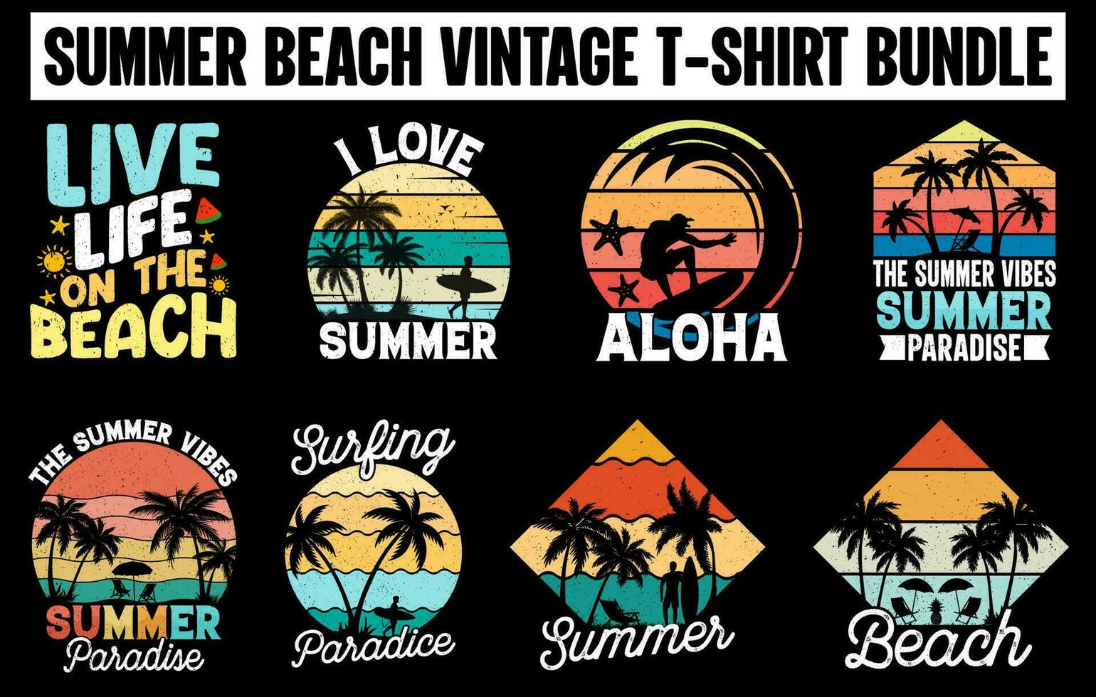 Summer Vintage T Shirt Design Bundle Surfing T Shirt Design Set