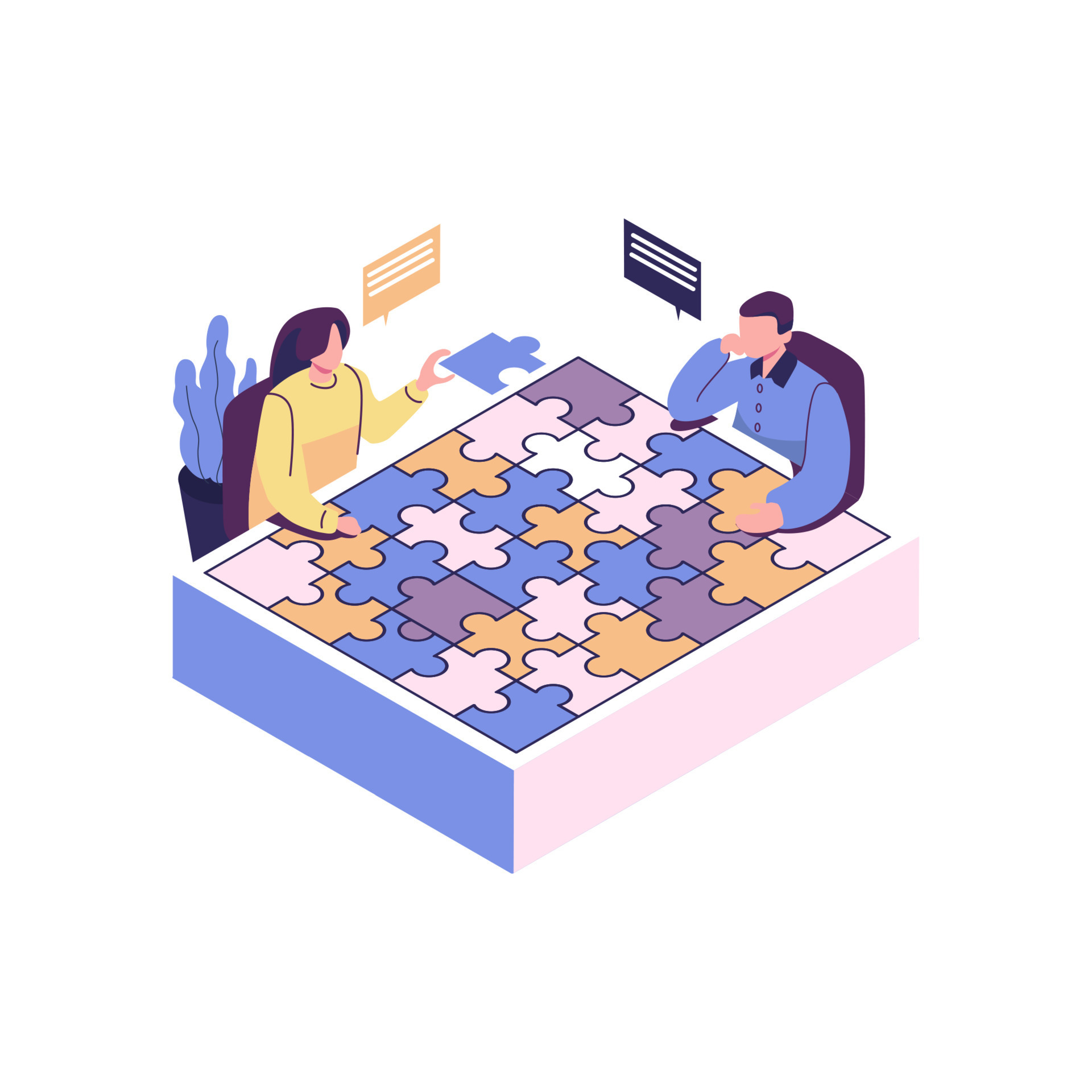 problem solving business support flat style isometric illustratioon ...