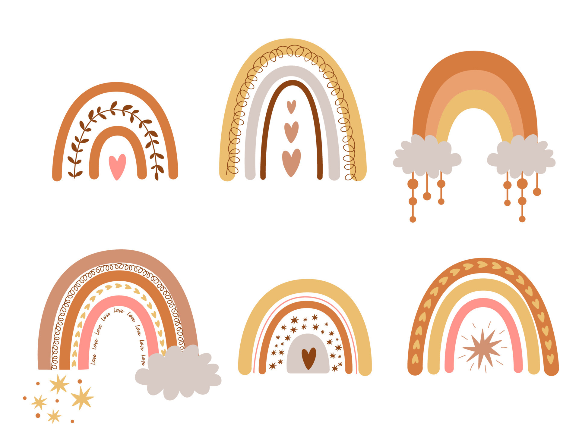 Kids boho rainbows set. Cute pastel rainbows pastel. Hand drawn nursery ... Kids boho rainbows set. Cute pastel rainbows pastel. Hand drawn nursery ...