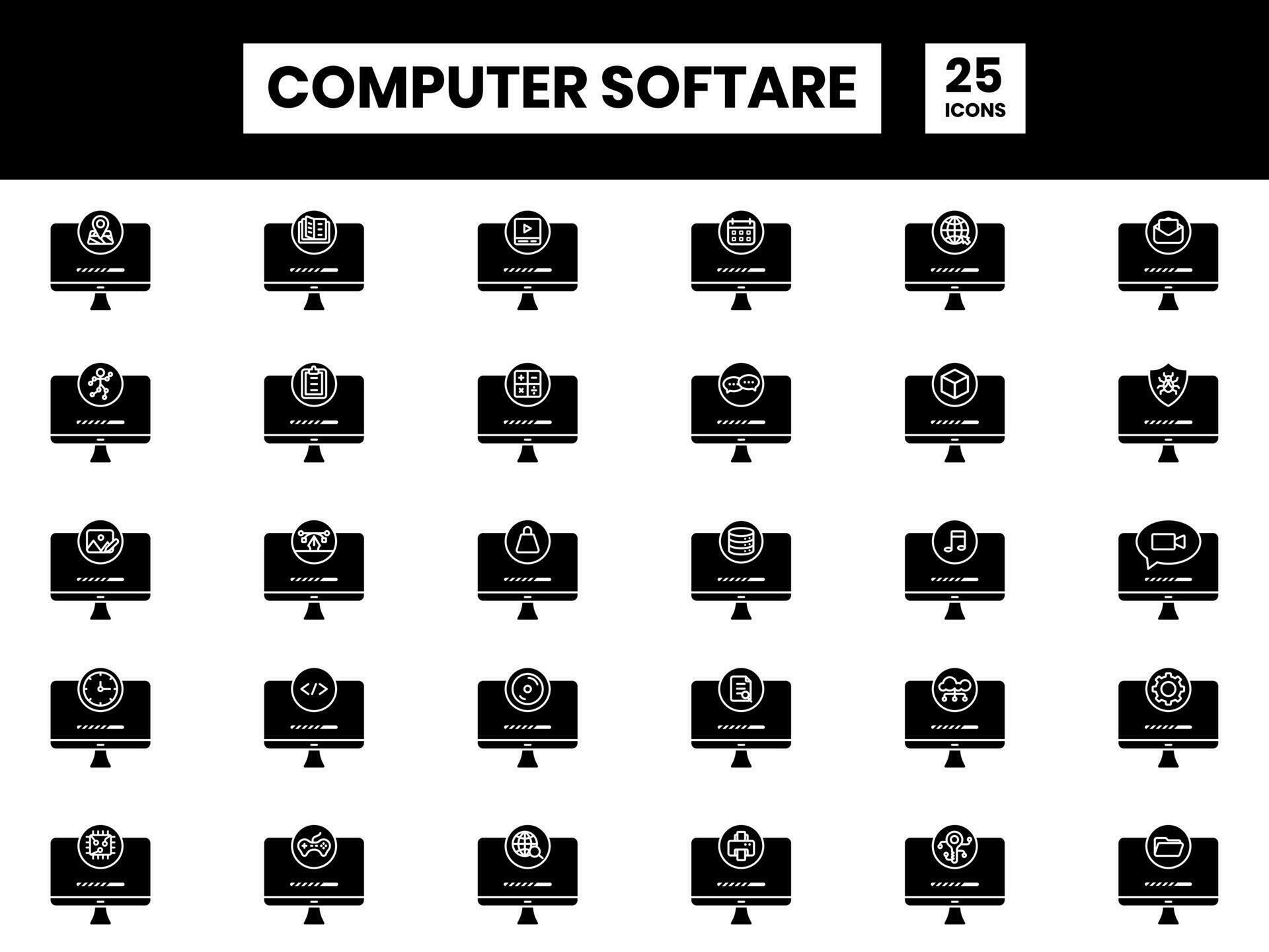 BW Color Set Of Computer Software Icons In Flat Style. 24701764 Vector ...