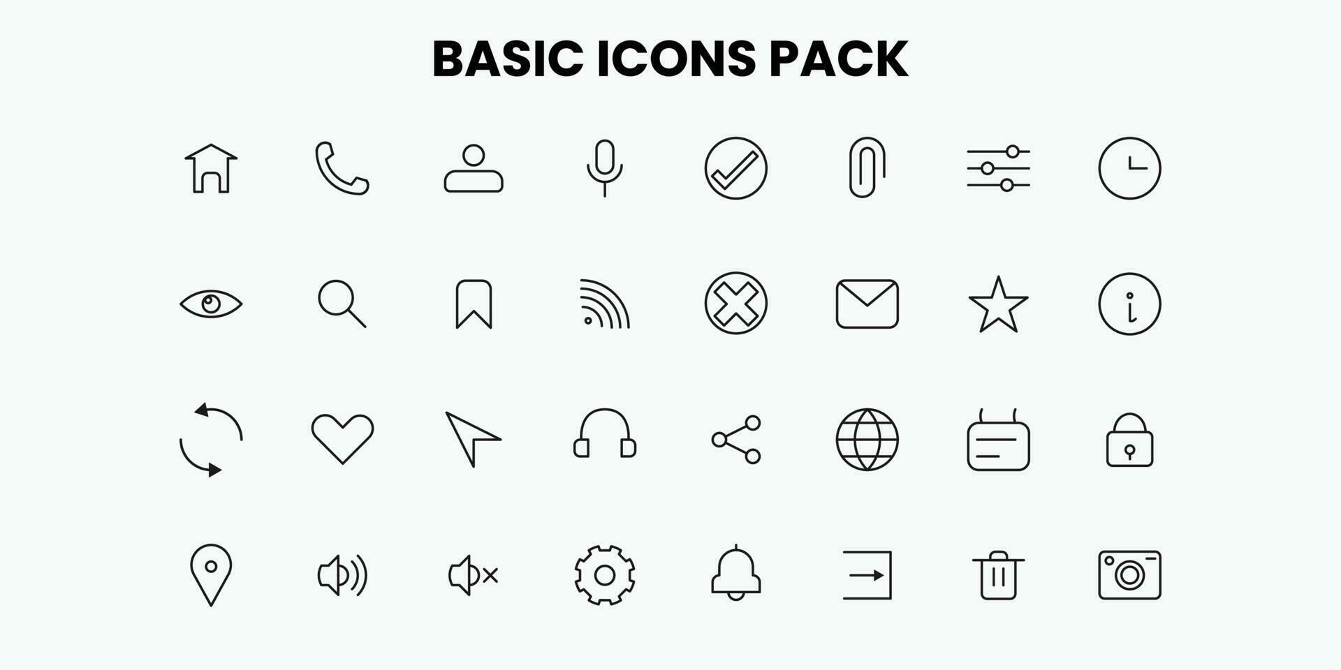 24 Basic icons set. Thin line icons collection. Web, Business, Contact ...