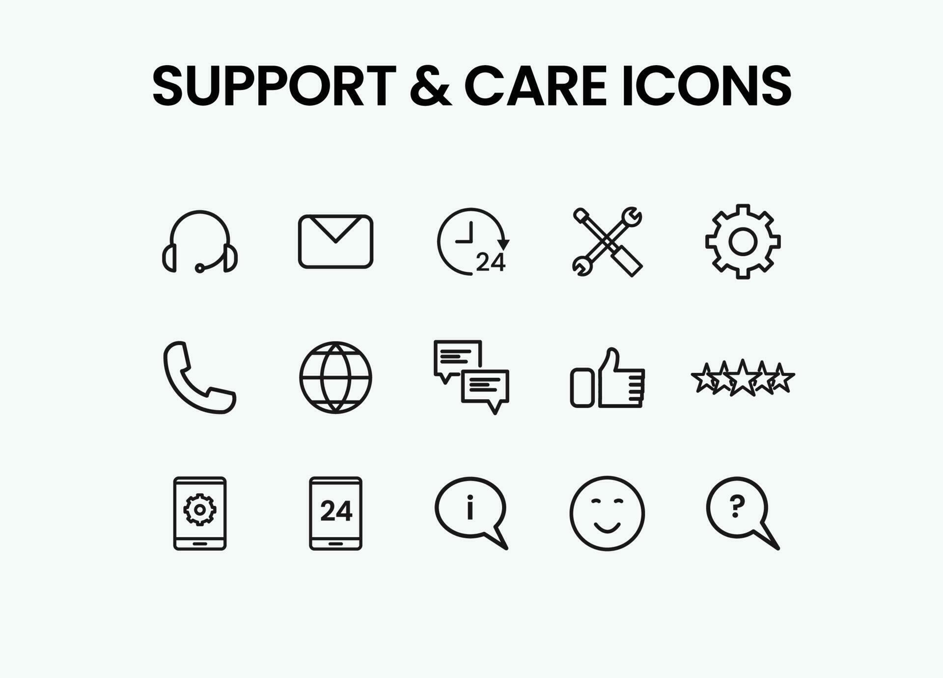 Customer Service And Support And Technical Support Line Icons Outline