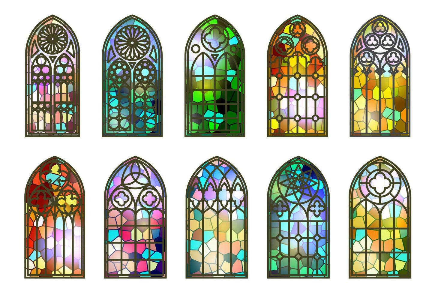 Gothic Stained Glass Windows Church Medieval Arches Catholic