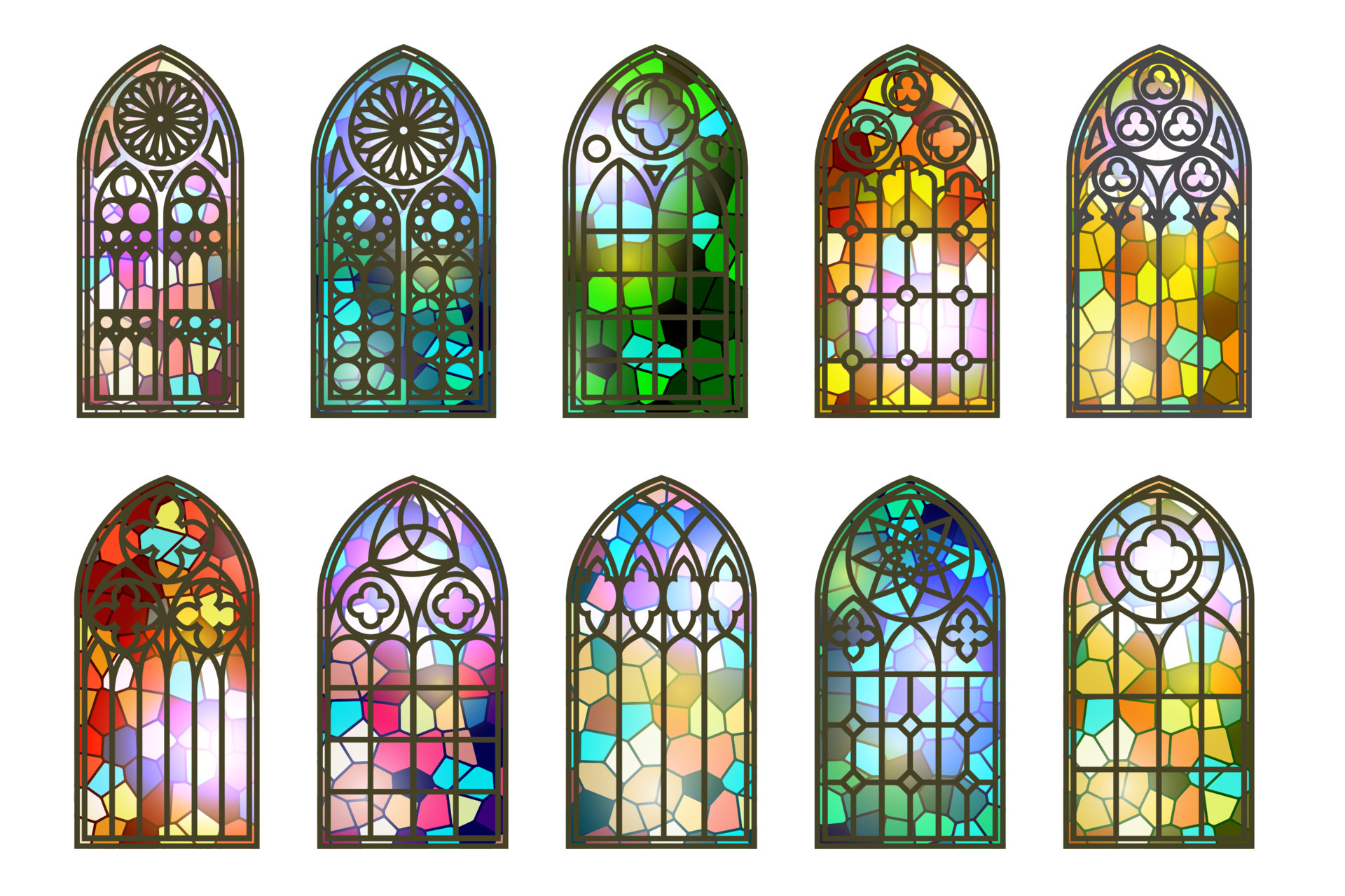 Gothic Stained Glass Windows Church Medieval Arches Catholic Cathedral Mosaic Frames Old