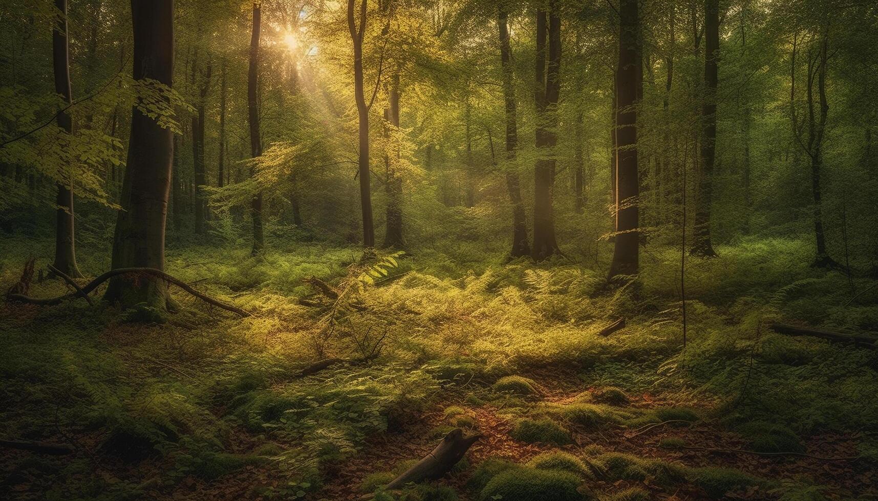 Mysterious fog shrouds tranquil autumn forest path generated by AI ... Mysterious fog shrouds tranquil autumn forest path generated by AI ...