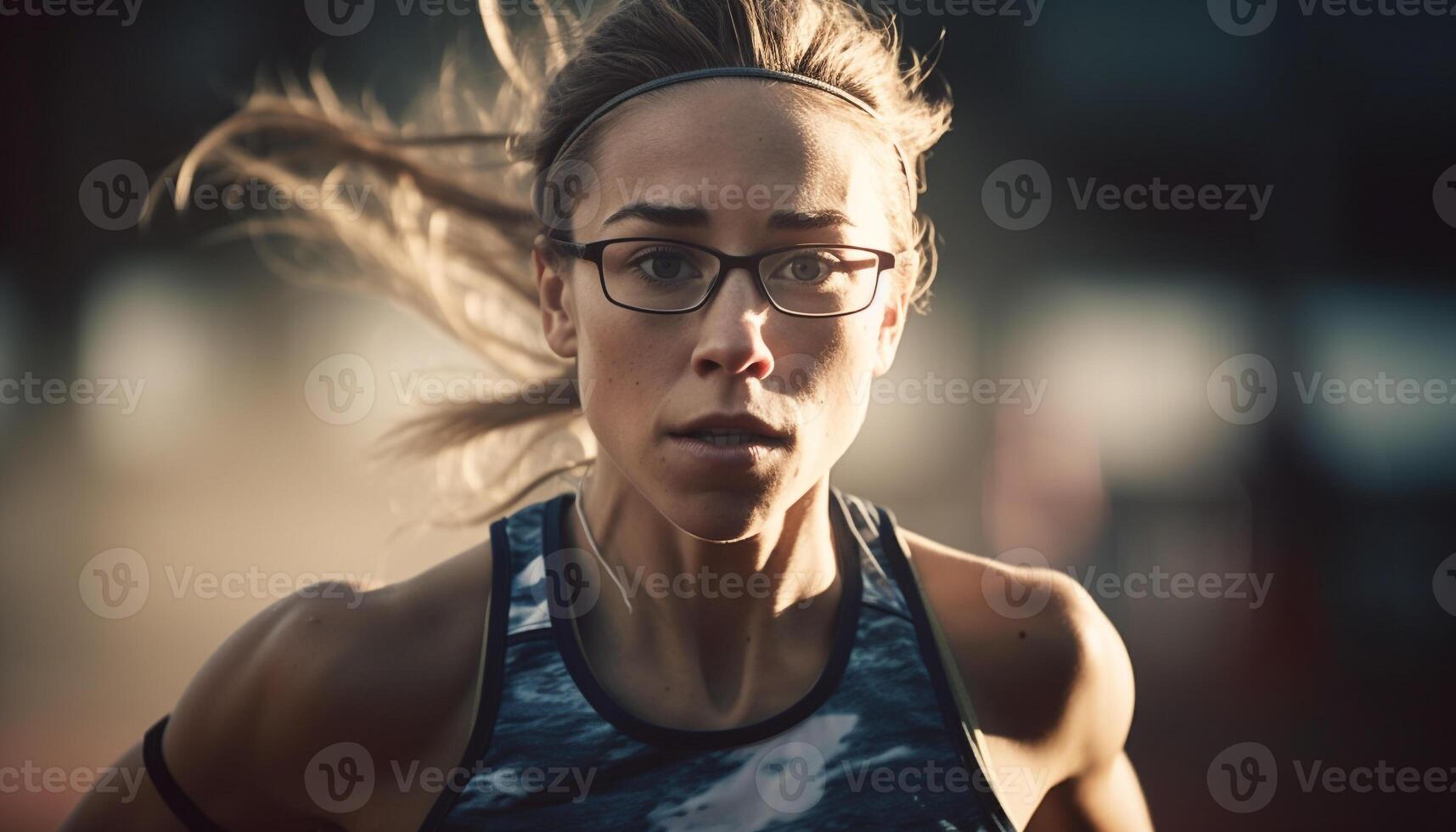 Young woman jogging outdoors, promoting healthy lifestyle generated by ... Young woman jogging outdoors, promoting healthy lifestyle generated by ...