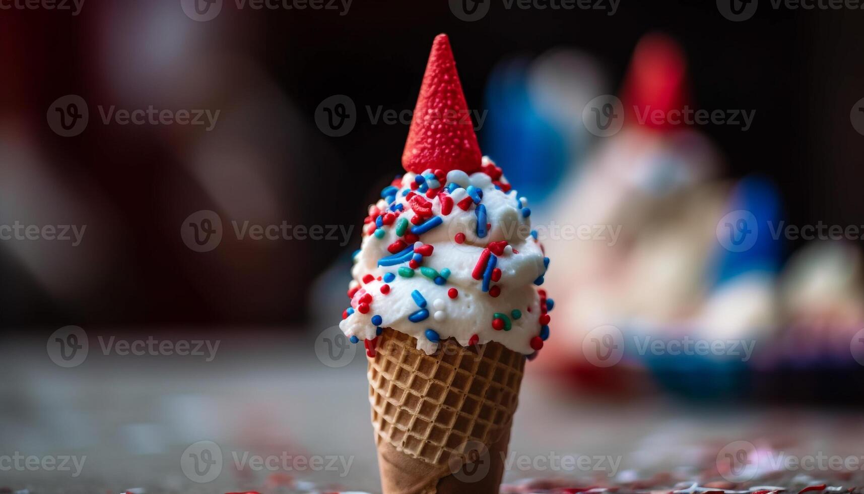 Multi Colored Ice Cream Cone With Fresh Fruit Generated By Ai 24714626