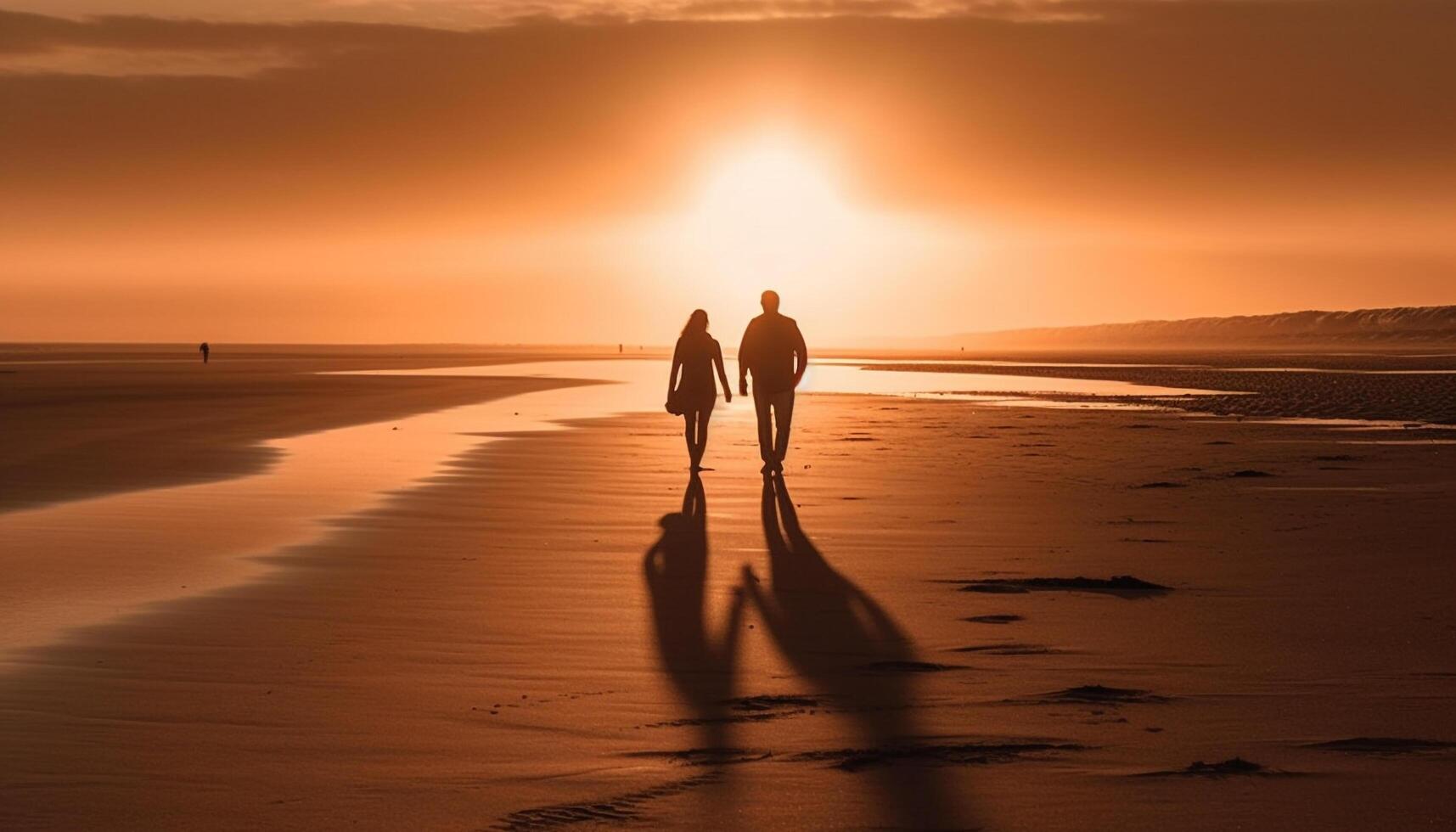 silueta de Pareja caminando en playa a puesta de sol generado por ai 24715408 Foto de stock en ...