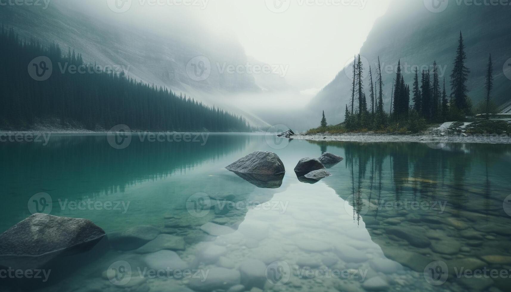 Majestic mountain range reflects tranquil scene in water generated by ...
