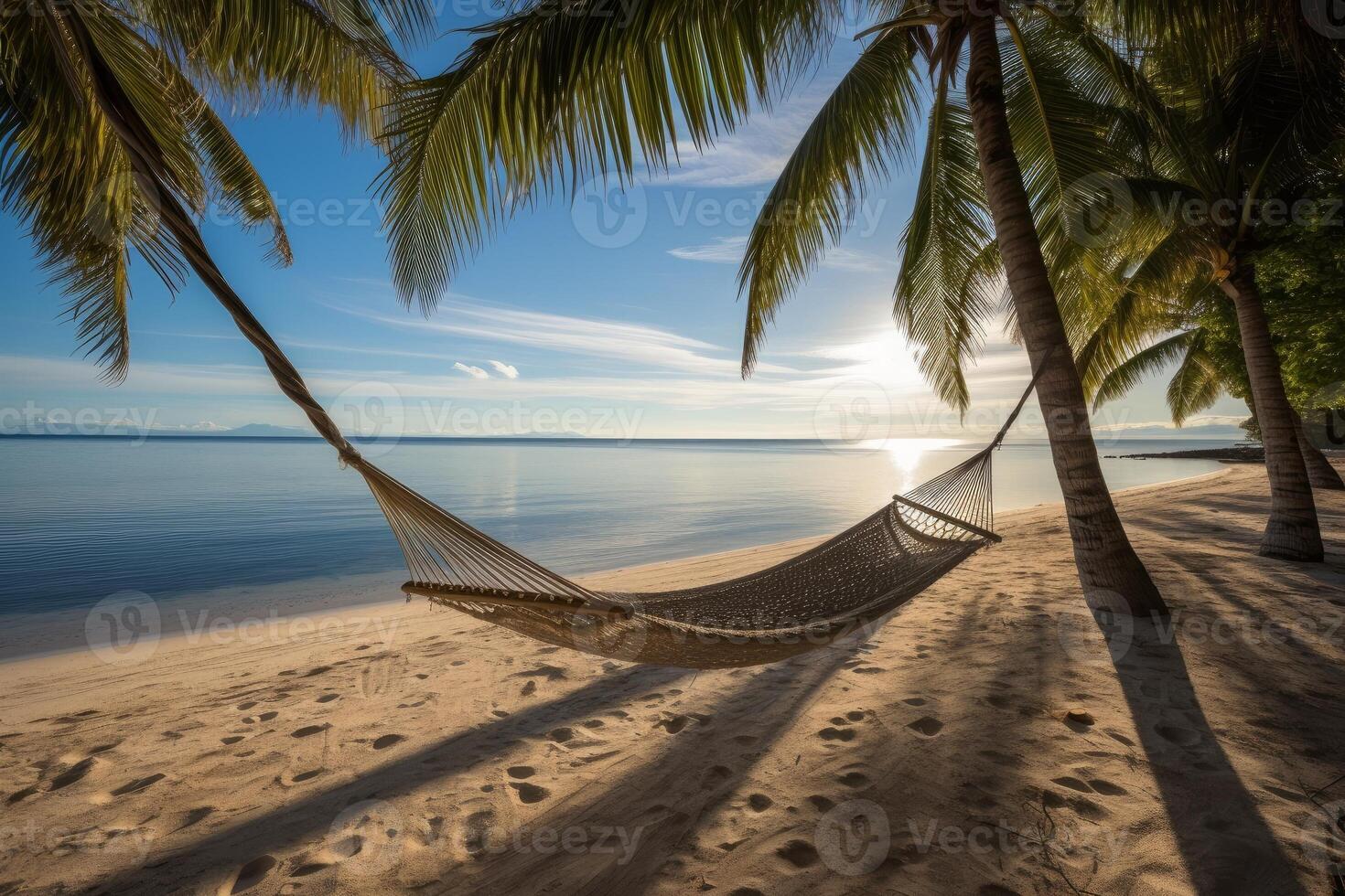 Relaxing Hammock Suspended Between Two Palm Trees On A Serene Beach Generative Ai 24721603