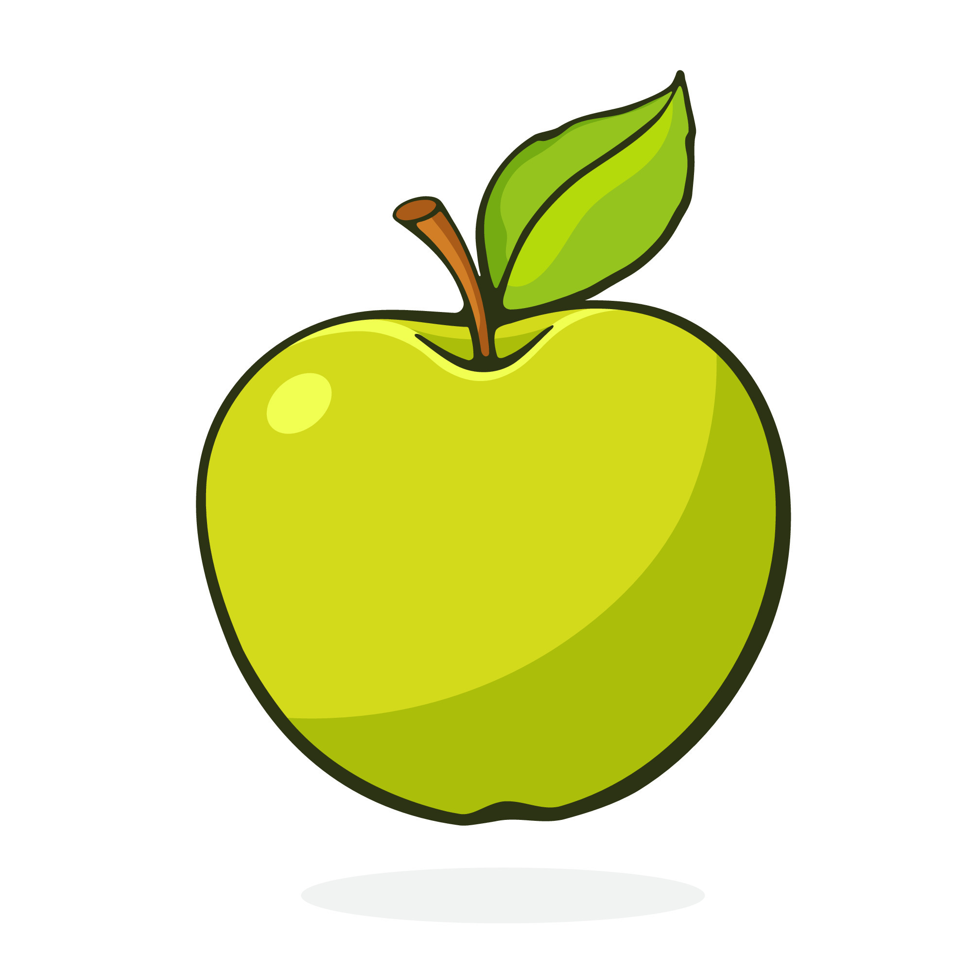 Cartoon illustration of green apple with stem and leaf. Healthy ... Cartoon illustration of green apple with stem and leaf. Healthy ...