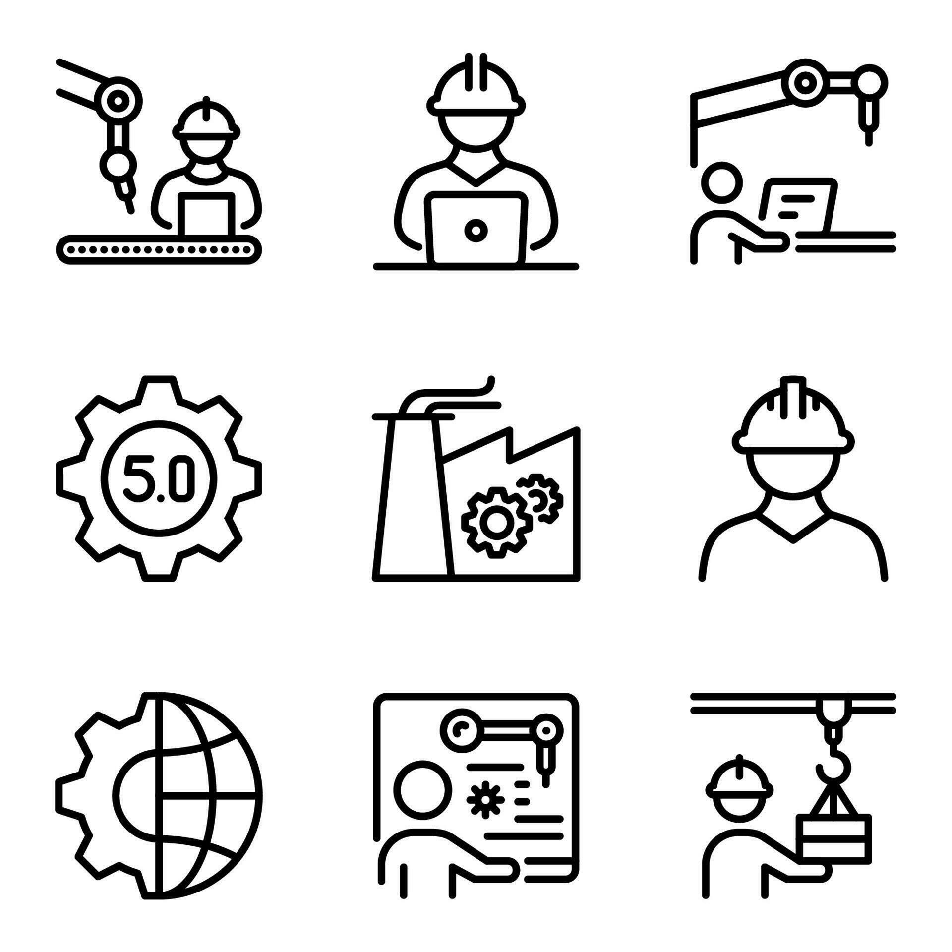 Industrial And Automation Line Icons Monitoring Developer Operator Programming Automated