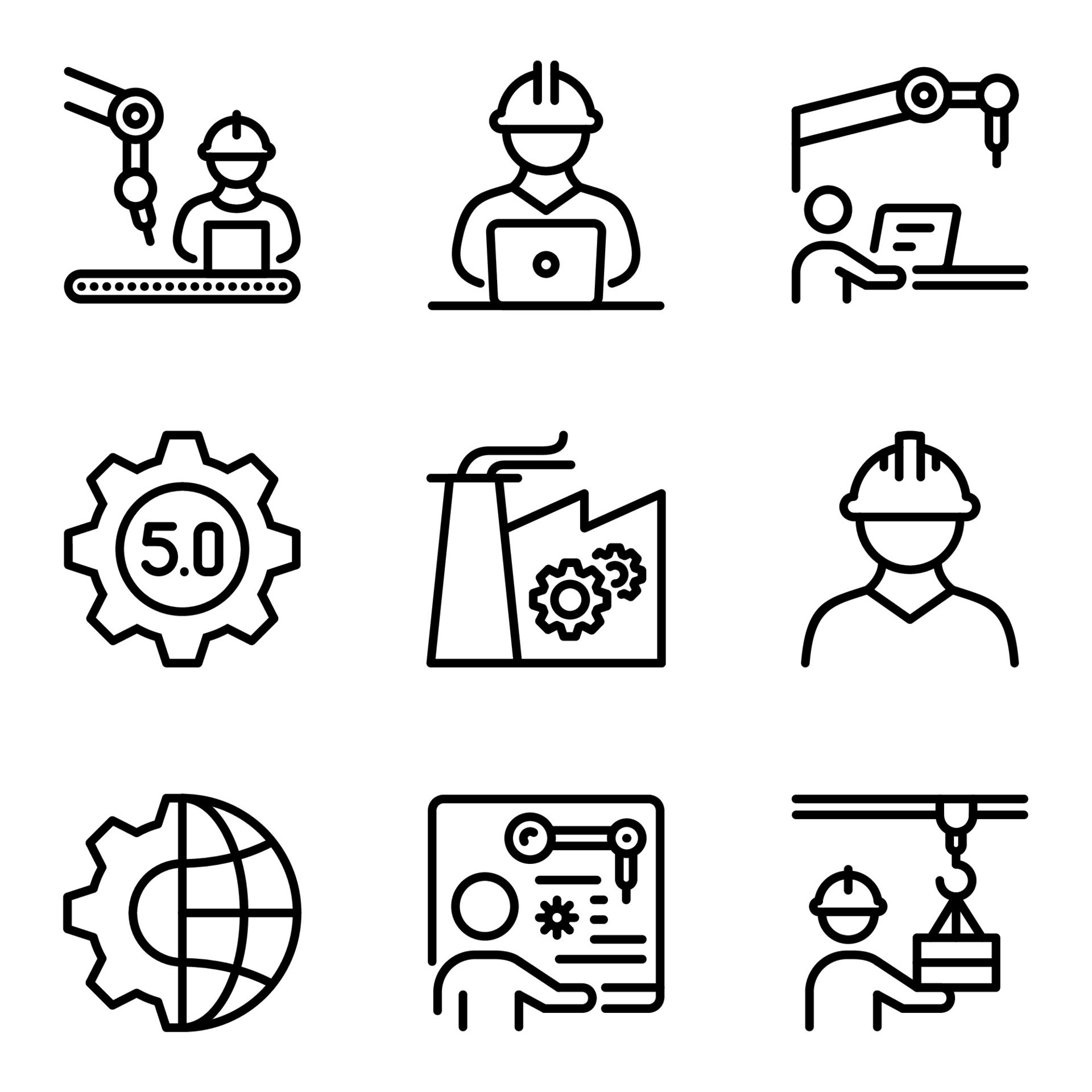 Industrial And Automation Line Icons Monitoring Developer Operator Programming Automated