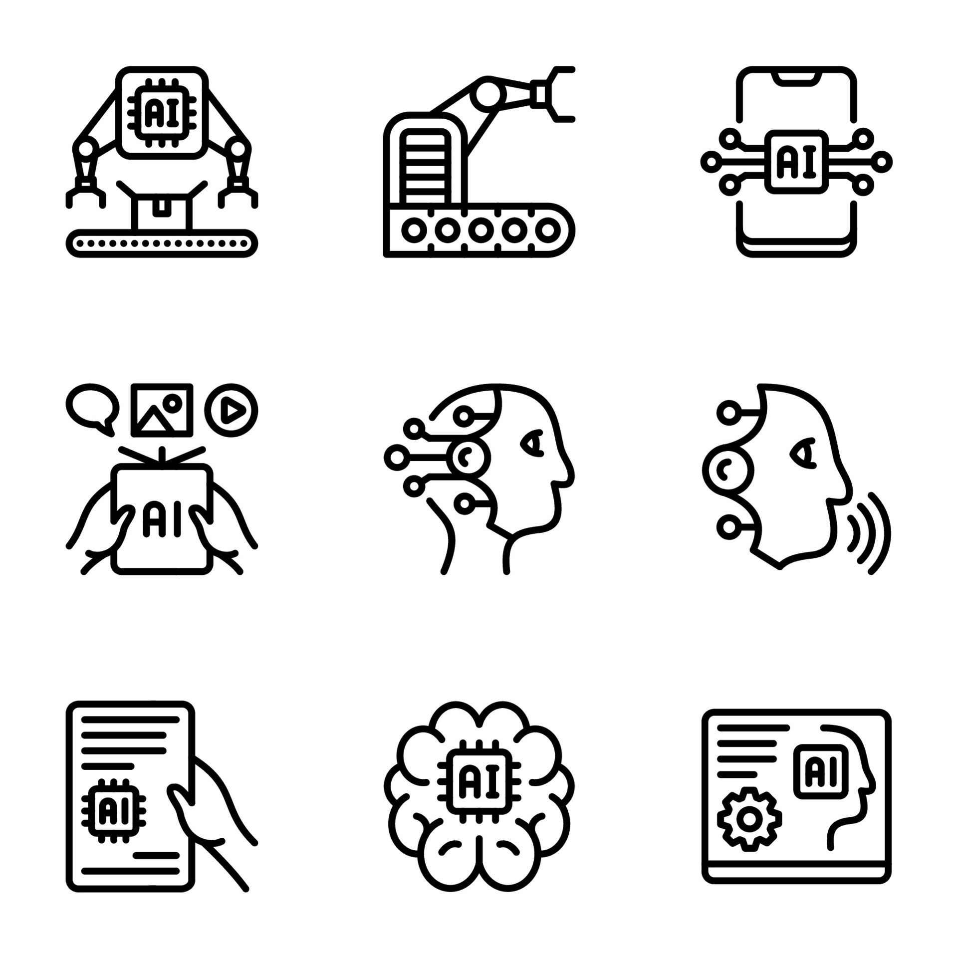 artificial intelligent icons in outline style 24740934 Vector Art at ...