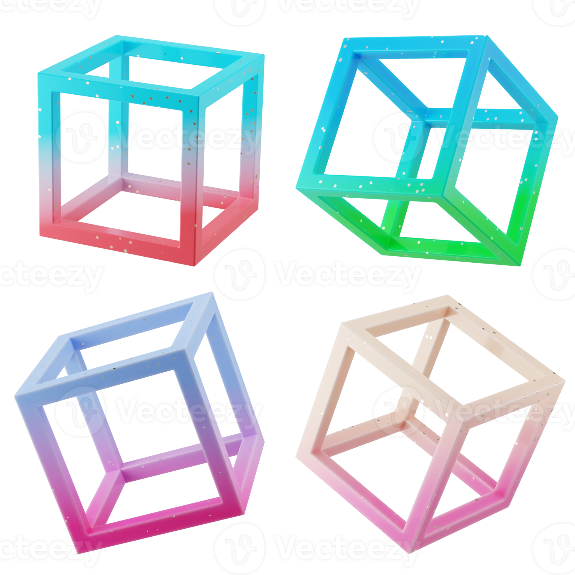 A Collection Set Of Floating 3d Forms Wireframe Cube Shapes With Modern