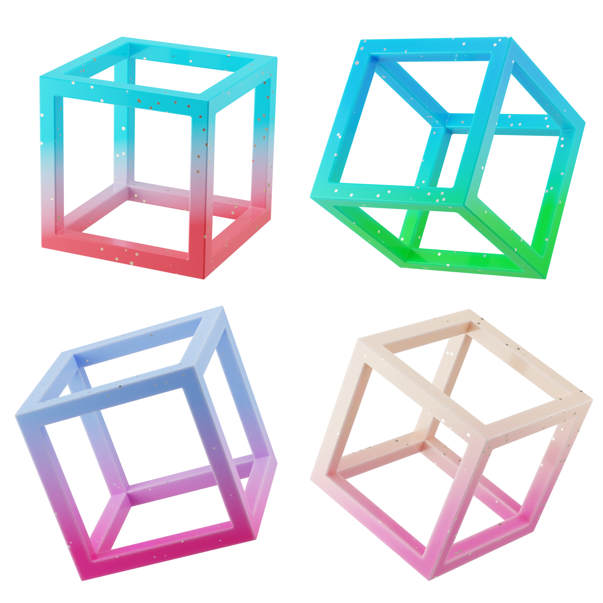 un colección conjunto de flotante 3d formas estructura metálica cubo formas con moderno vistoso ...