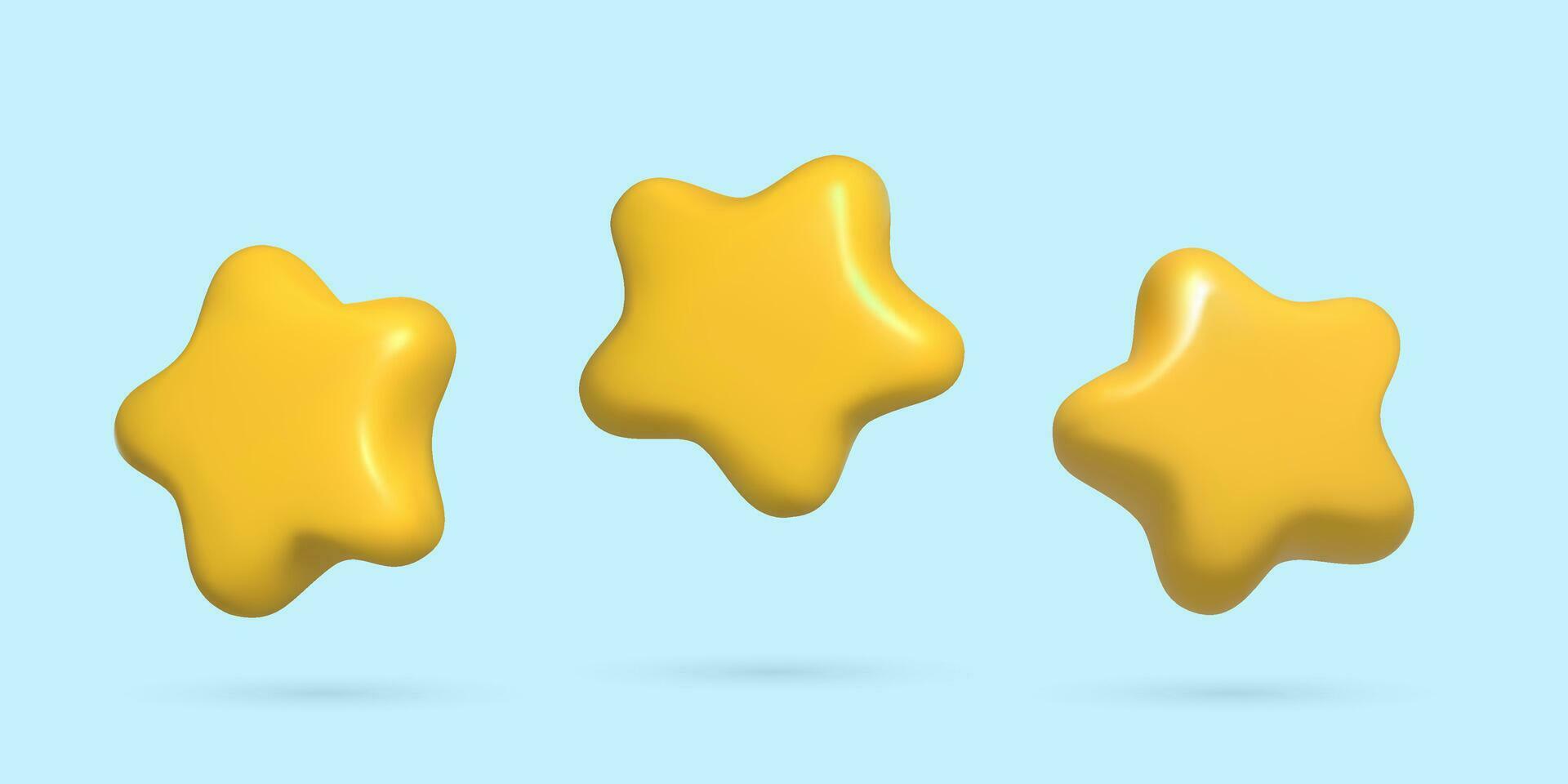 3d stars set in different positions and angles. Minimal cartoon yellow five pointed glossy ...