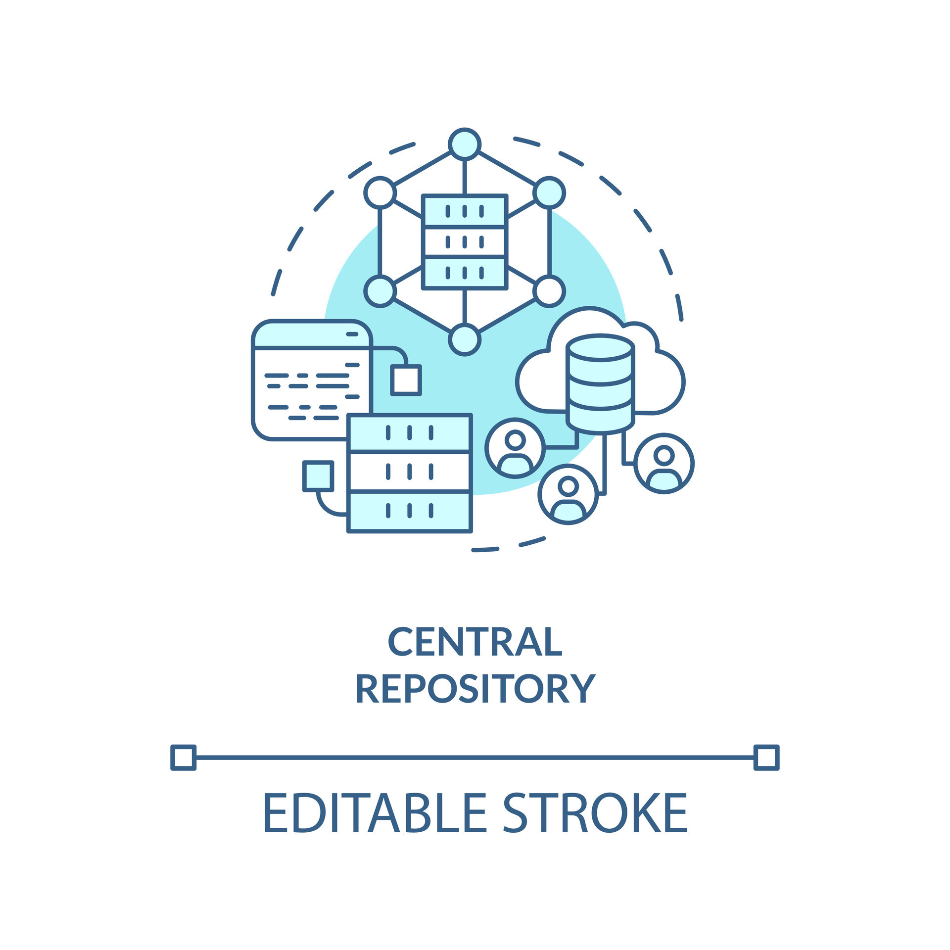 Central repository turquoise concept icon. Data storage. Version control advantage abstract idea ...