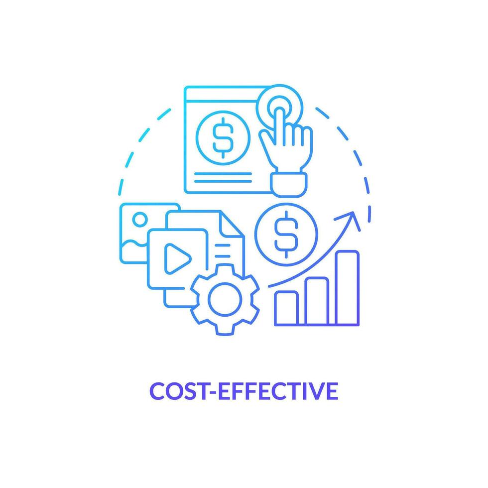 Cost effective blue gradient concept icon. Promotion online. Social ... Cost effective blue gradient concept icon. Promotion online. Social ...