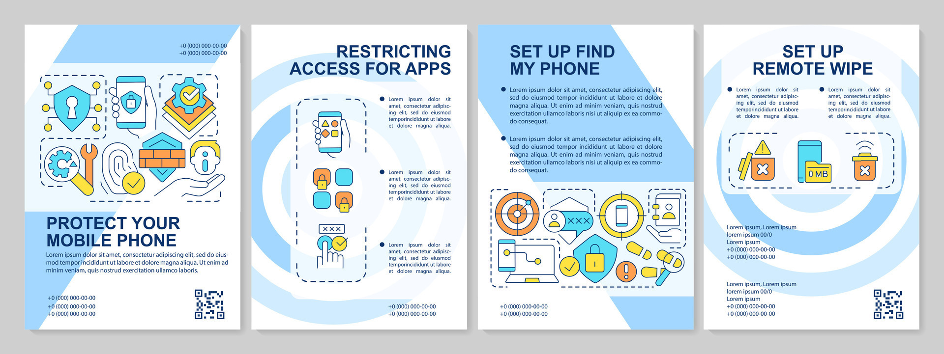 Protect mobile phone blue brochure template. Cybersecurity. Leaflet ...