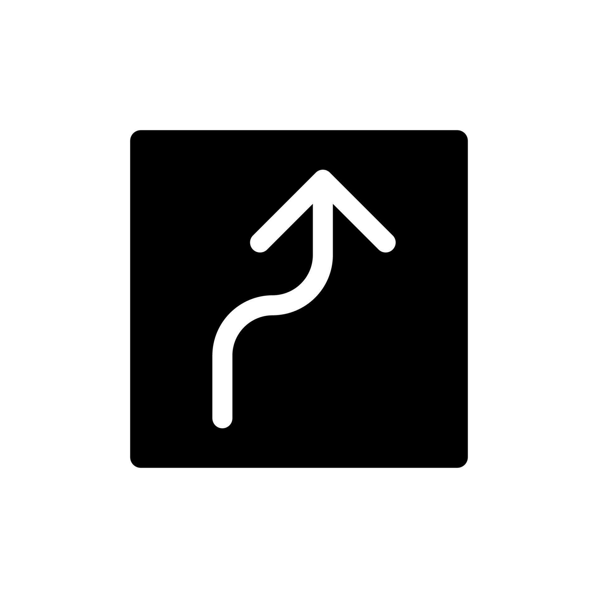 Right reverse turn black glyph ui icon. Follow arrow. Road sign. Finding route. User interface ...