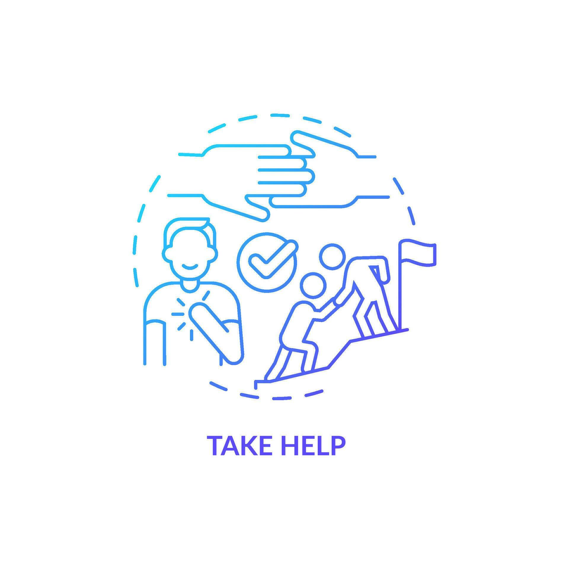 Take help blue gradient concept icon. Be open to professional support. Improving self esteem ...
