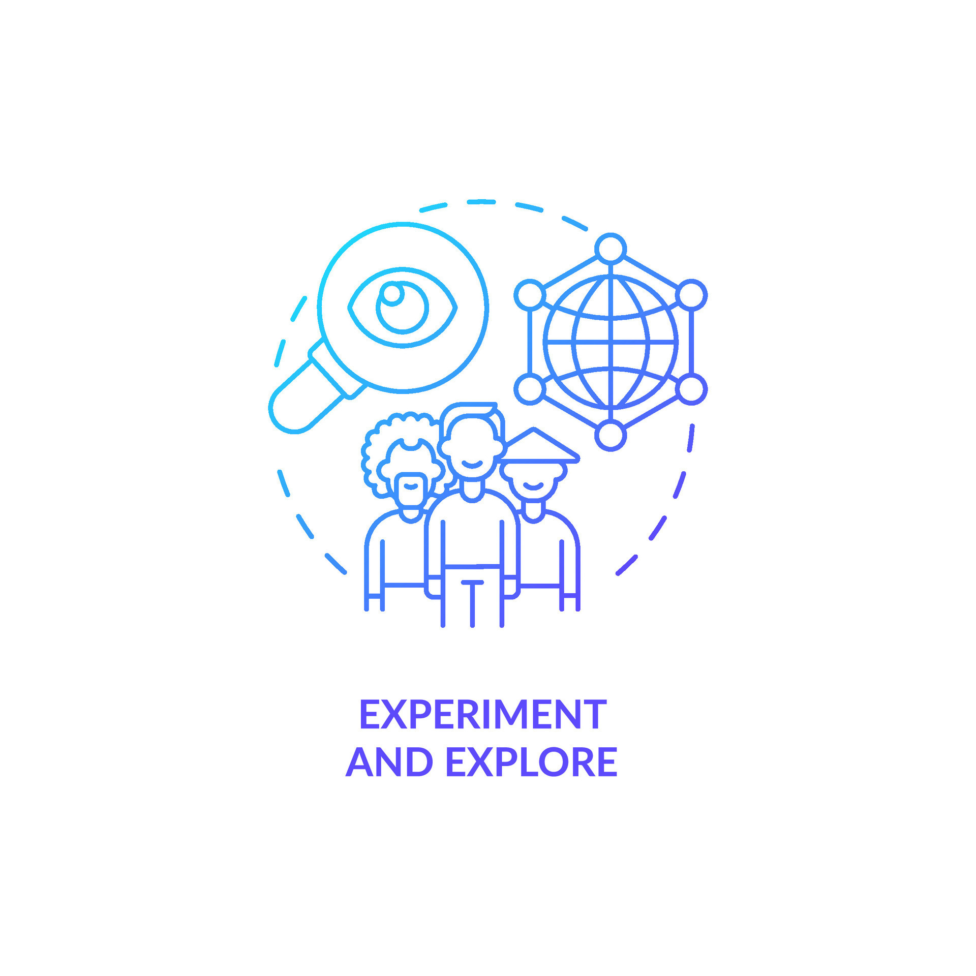 Experiment and explore blue gradient concept icon. Open new experience. Improving self esteem ...