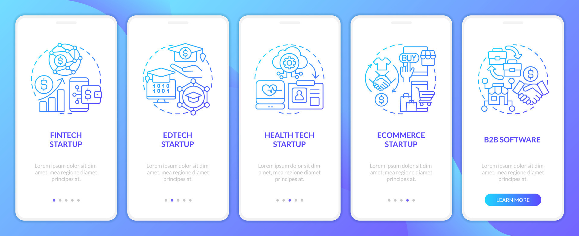 Best Startup Industries Blue Gradient Onboarding Mobile App Screen It